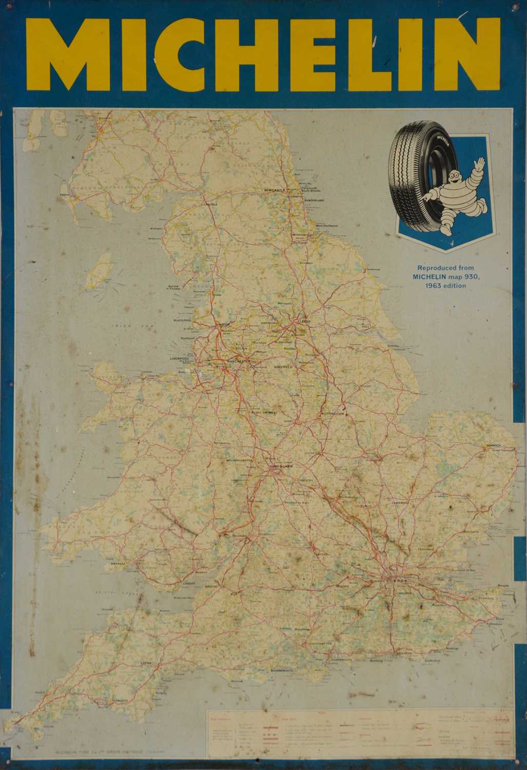 Motoring Interest - A Michelin tin wall map, 'Reproduced from Michelin ...