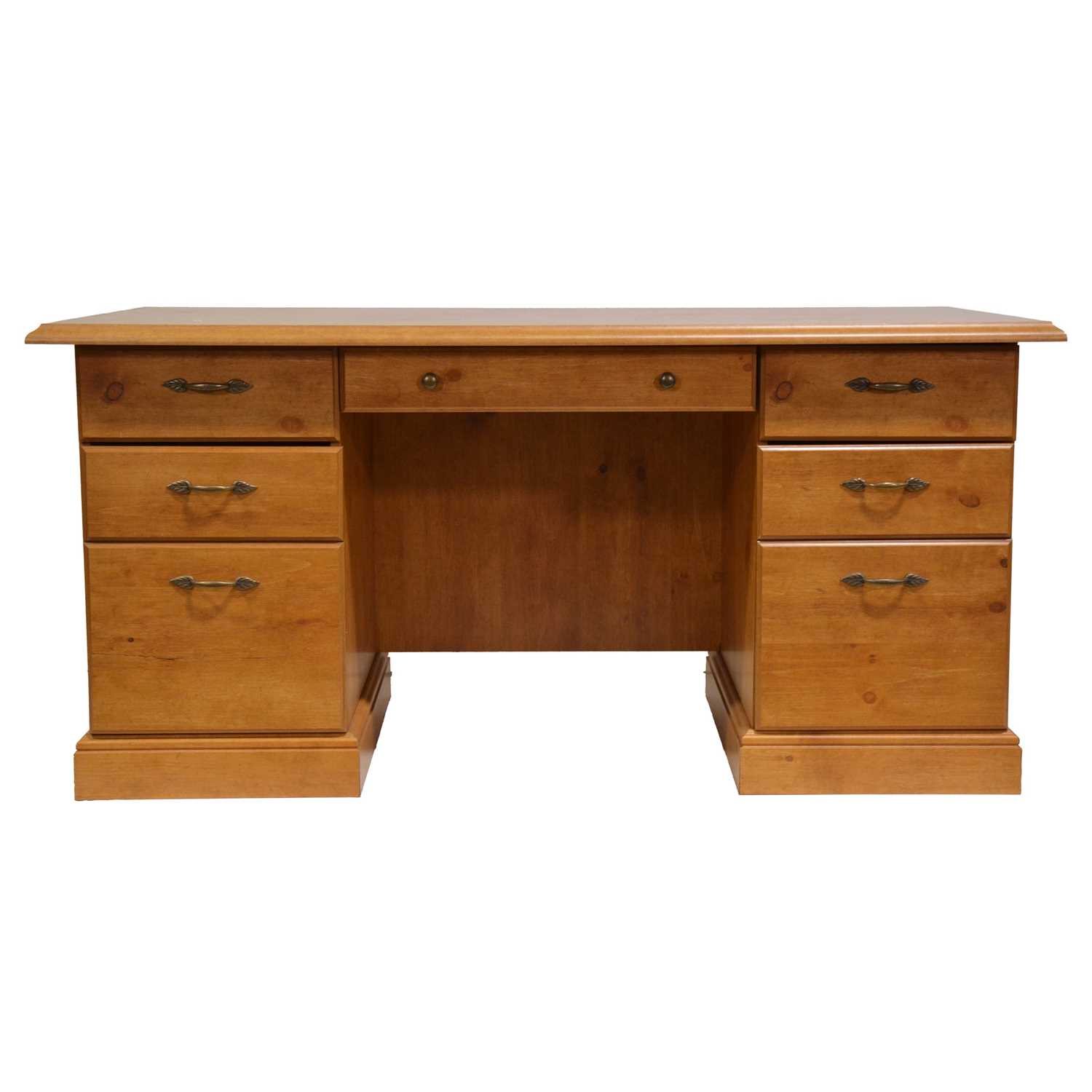 Lot 344 - Modern beech twin pedestal desk.