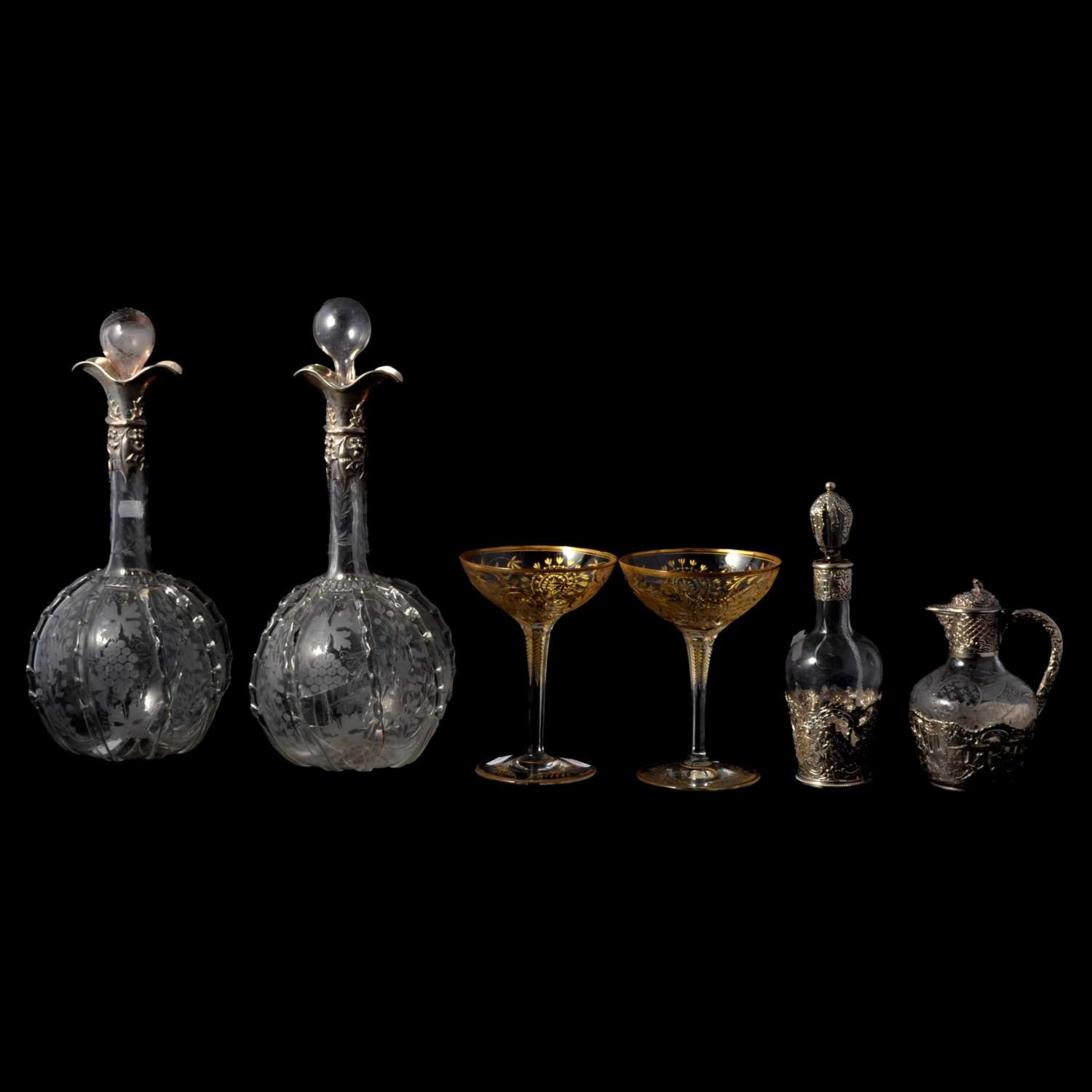 Lot 81 - German decorative glass ewer with white metal