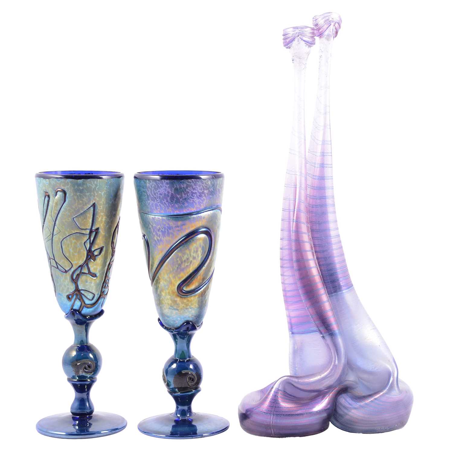 Lot 4 - Slumped bottle form and pair of hot glass