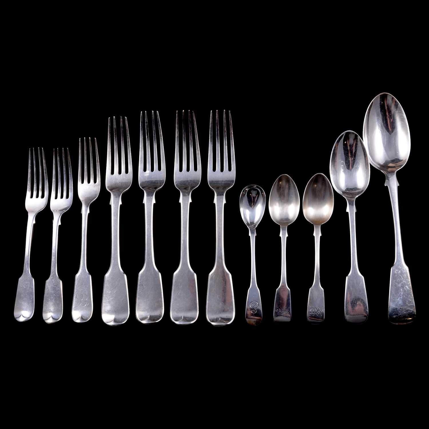 Lot 135 - Collection of silver fiddle pattern flatware,