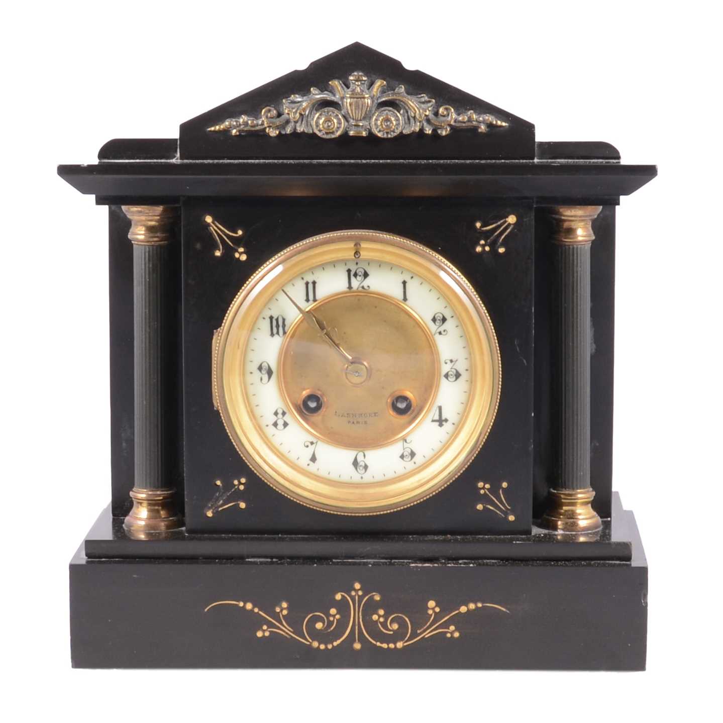 Lot 216 - Victorian black marble mantel clock, signed