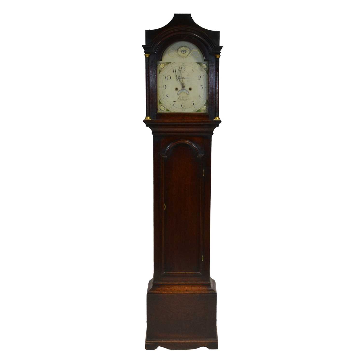 Lot 414 - Oak longcase clock, W Tasker, Baldock