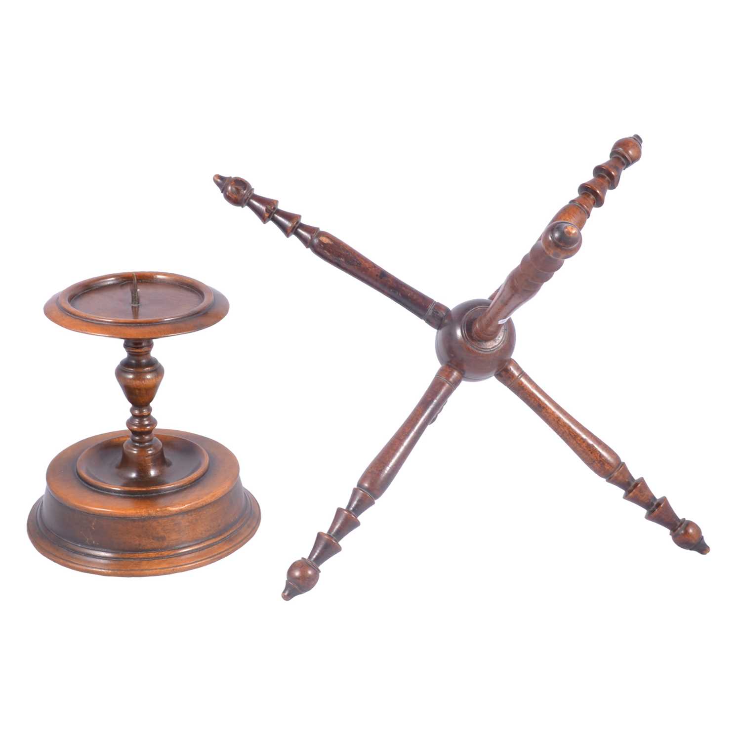 Lot 109 - Walnut pricket candlestick and a 'cat' stand