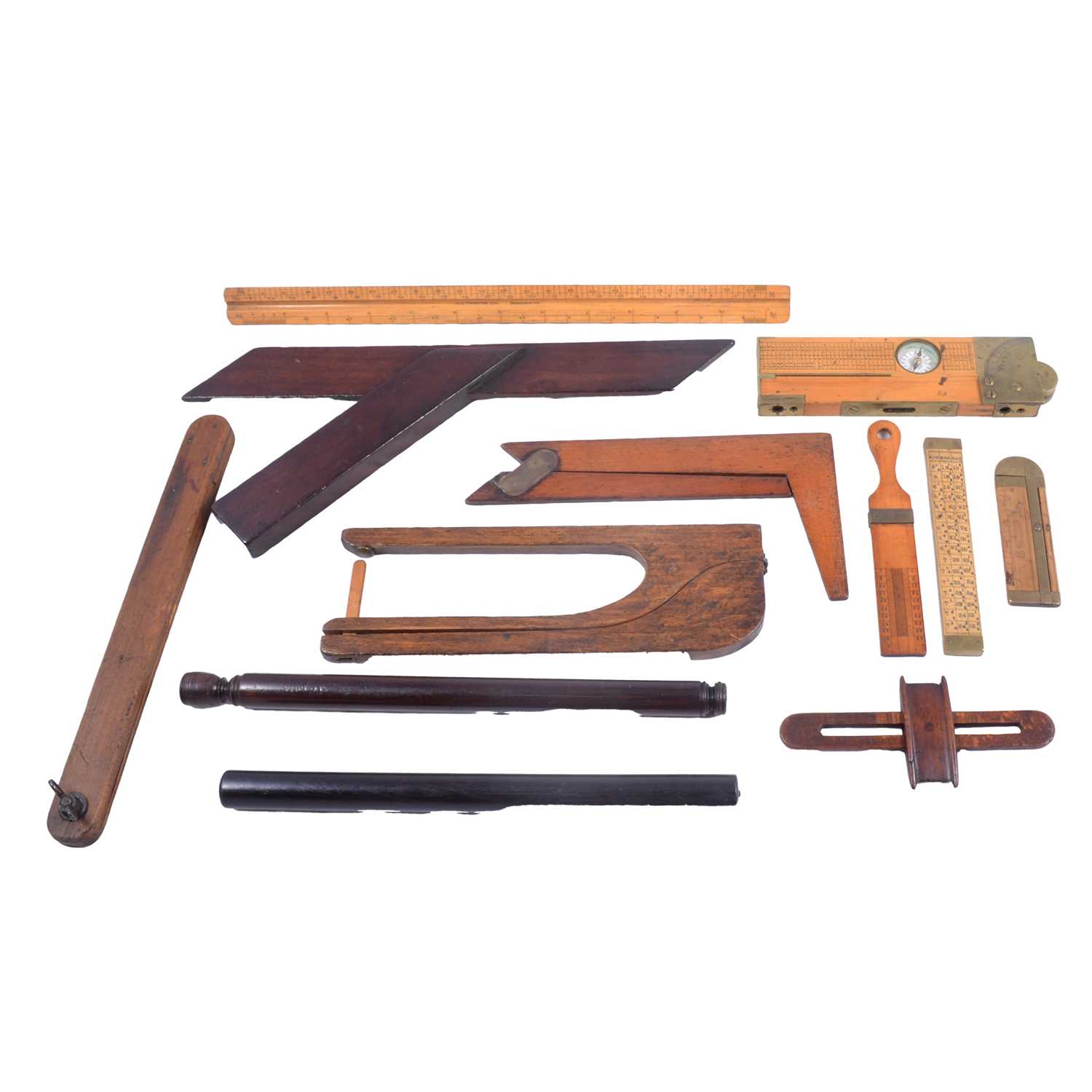 Lot 116 - Collection of antique rules and drawing