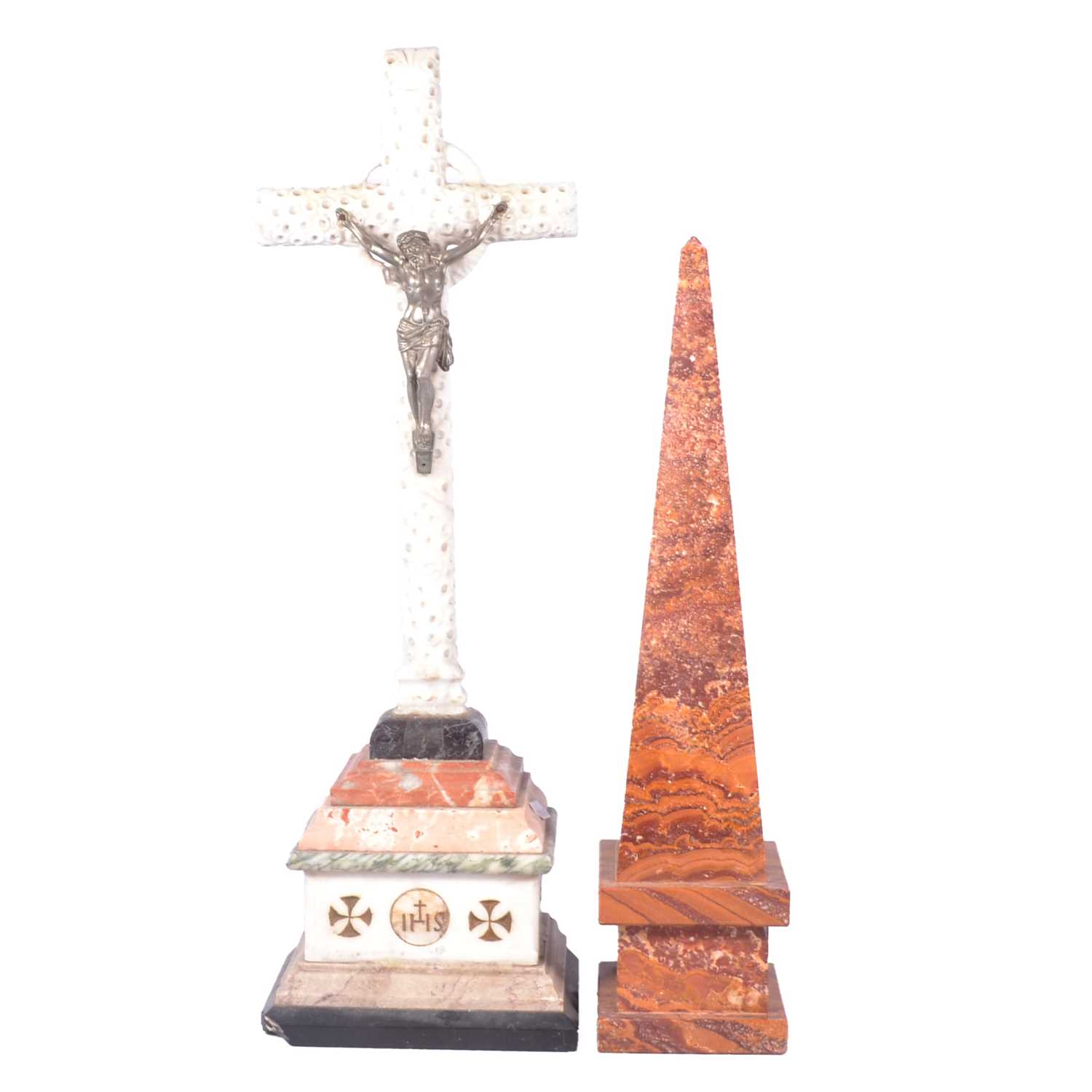 Lot 92 - Marble obelisk, and a marble and stone altar