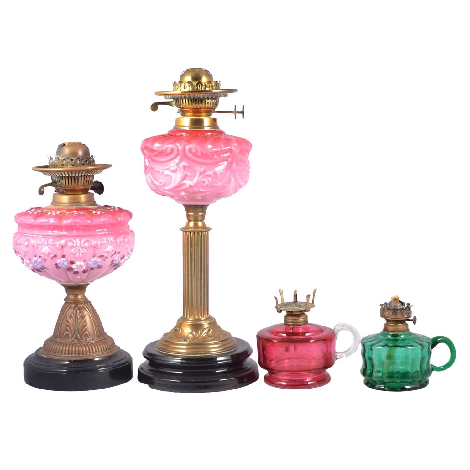Lot 407 - Six Victorian oil lamps,