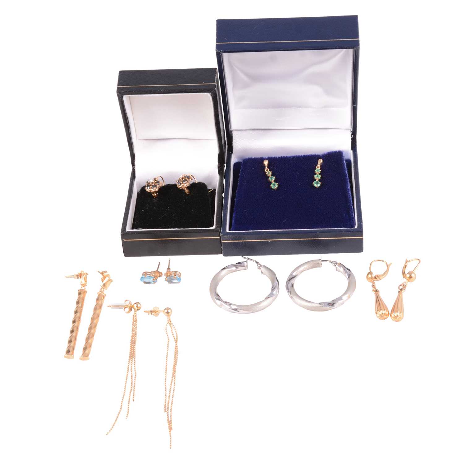 Lot 121 - Seven pairs of gold / yellow metal earrings,