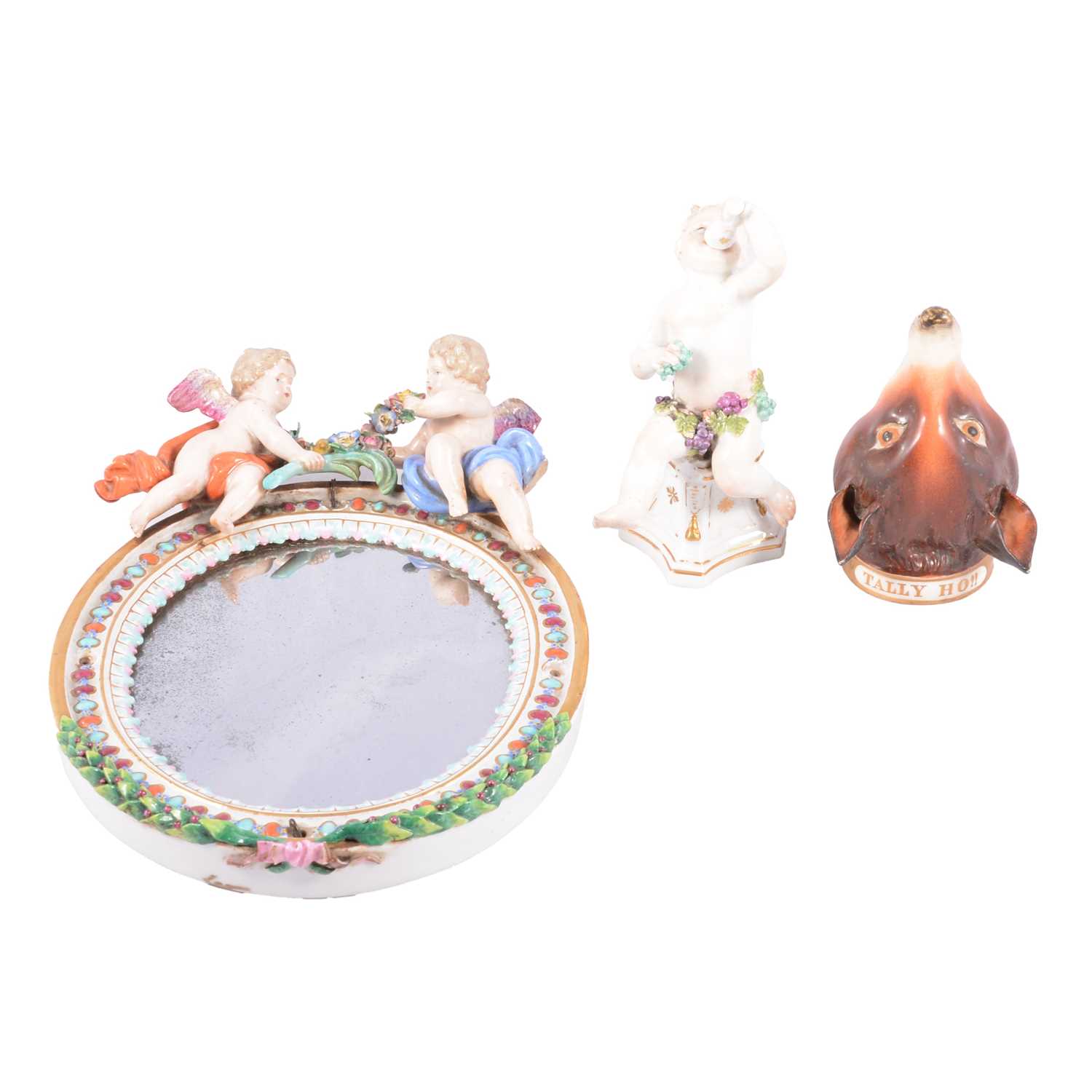 Lot 138 - English porcelain fox mask stirrup cup and a