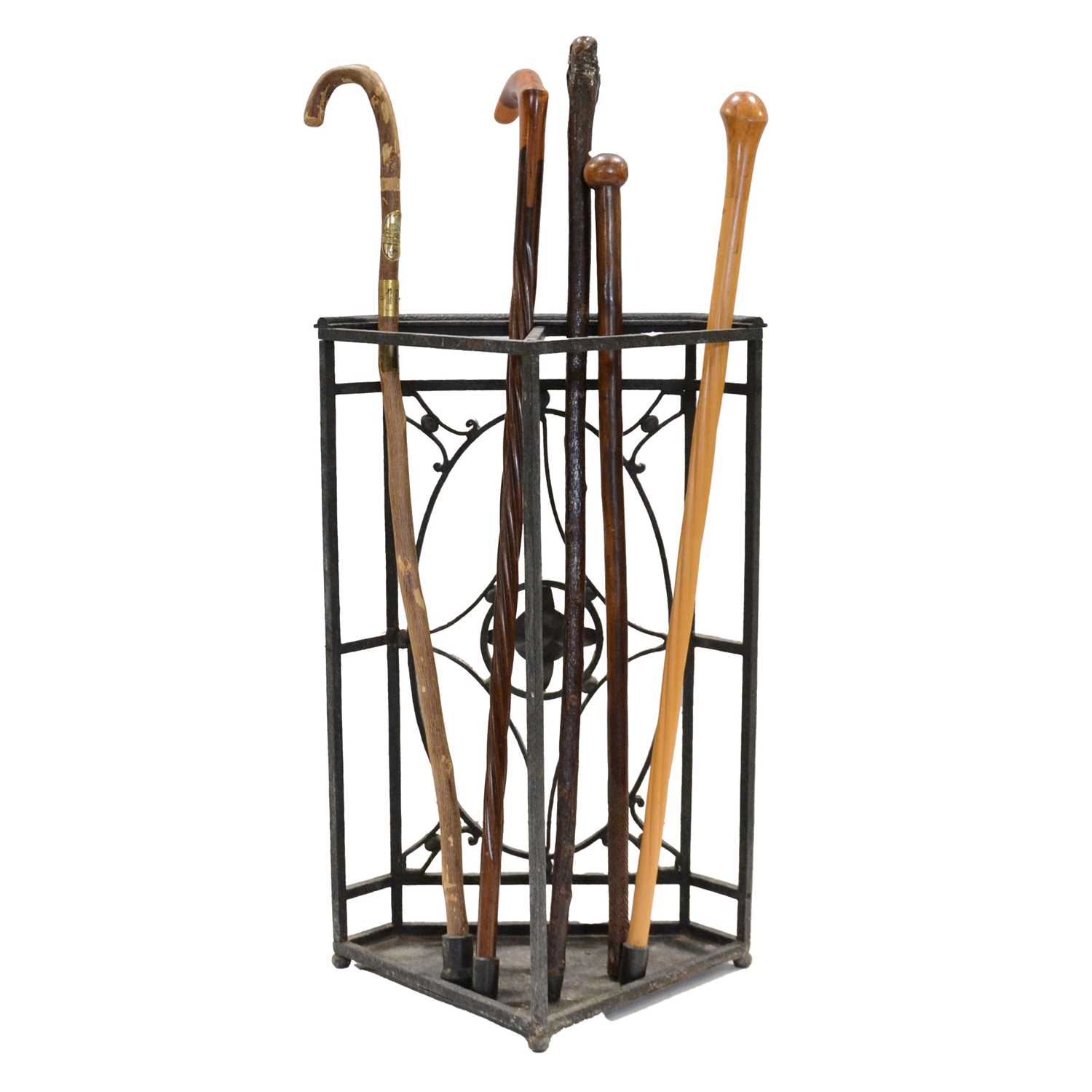 Lot 480 - Five walking sticks and an iron corner stick