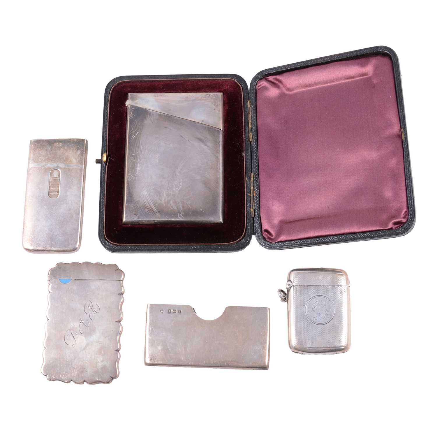 Lot 286 - Four silver card cases and a silver vesta
