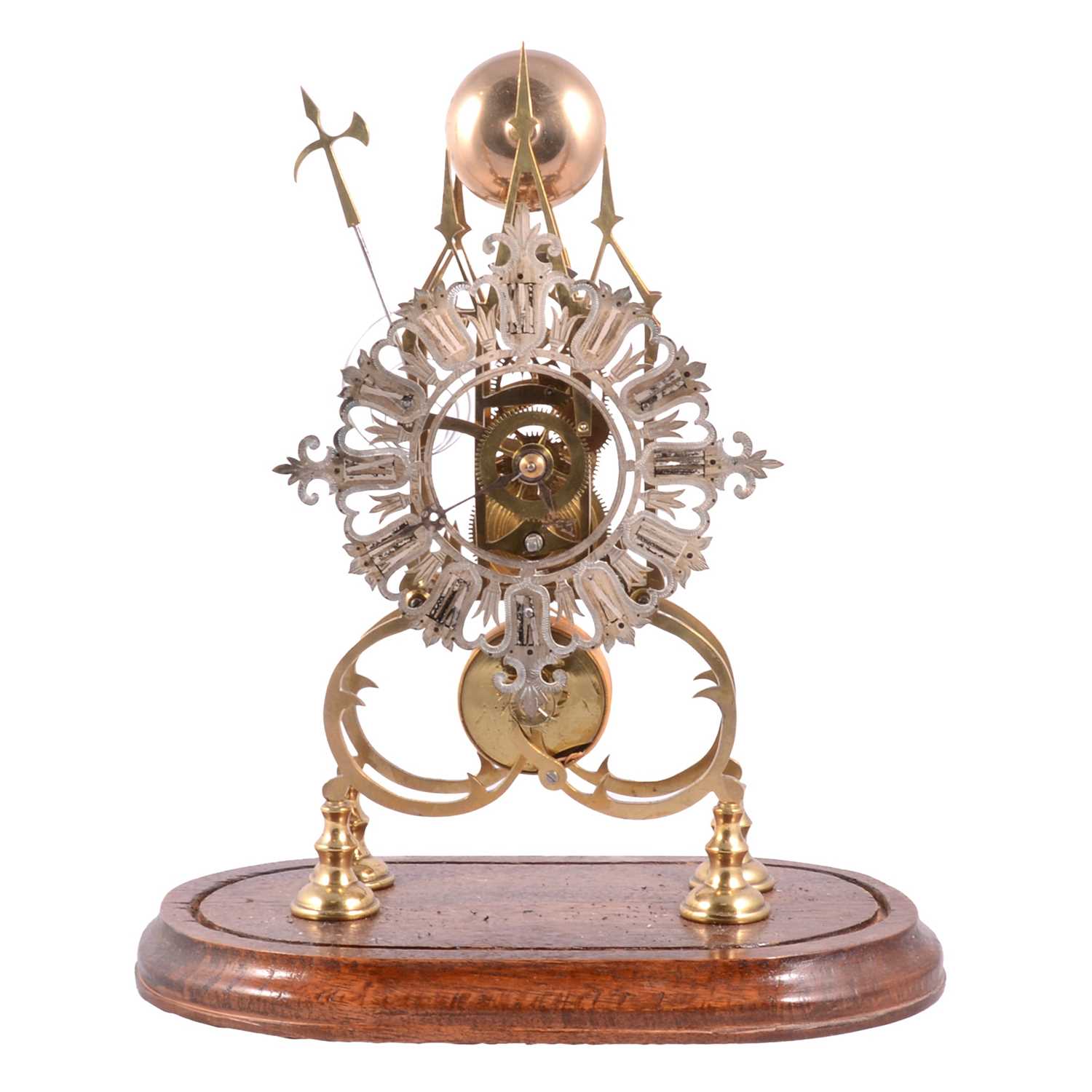 Lot 543 - Brass skeleton clock,