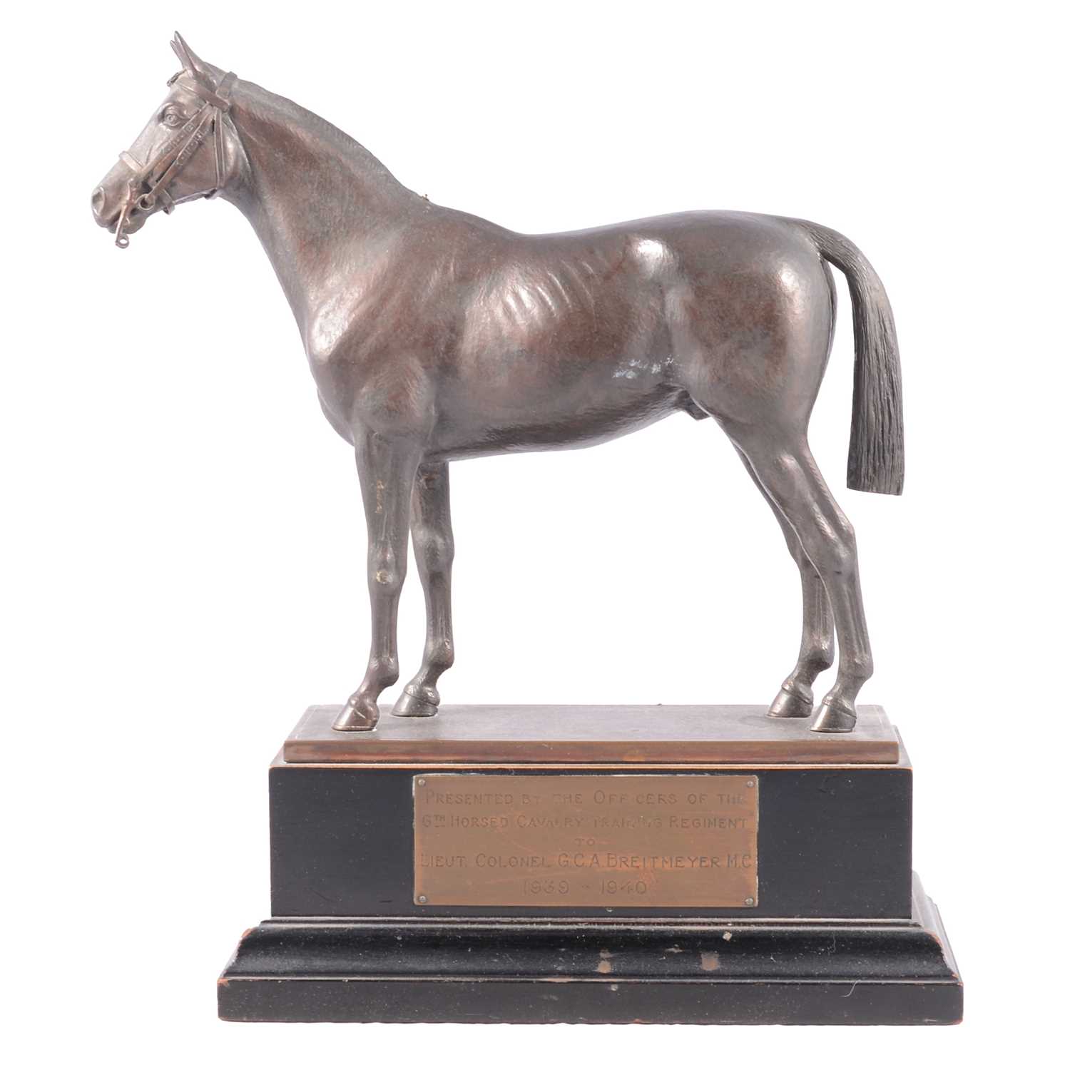 Lot 82 - Patinated bronze presentation horse,