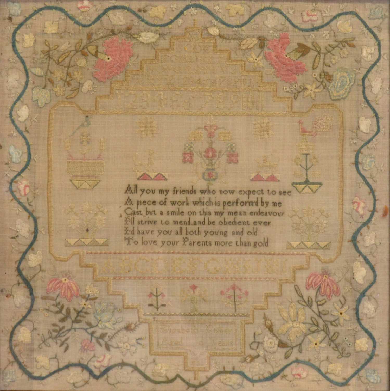Lot 152 - George IV hand stitched sampler.