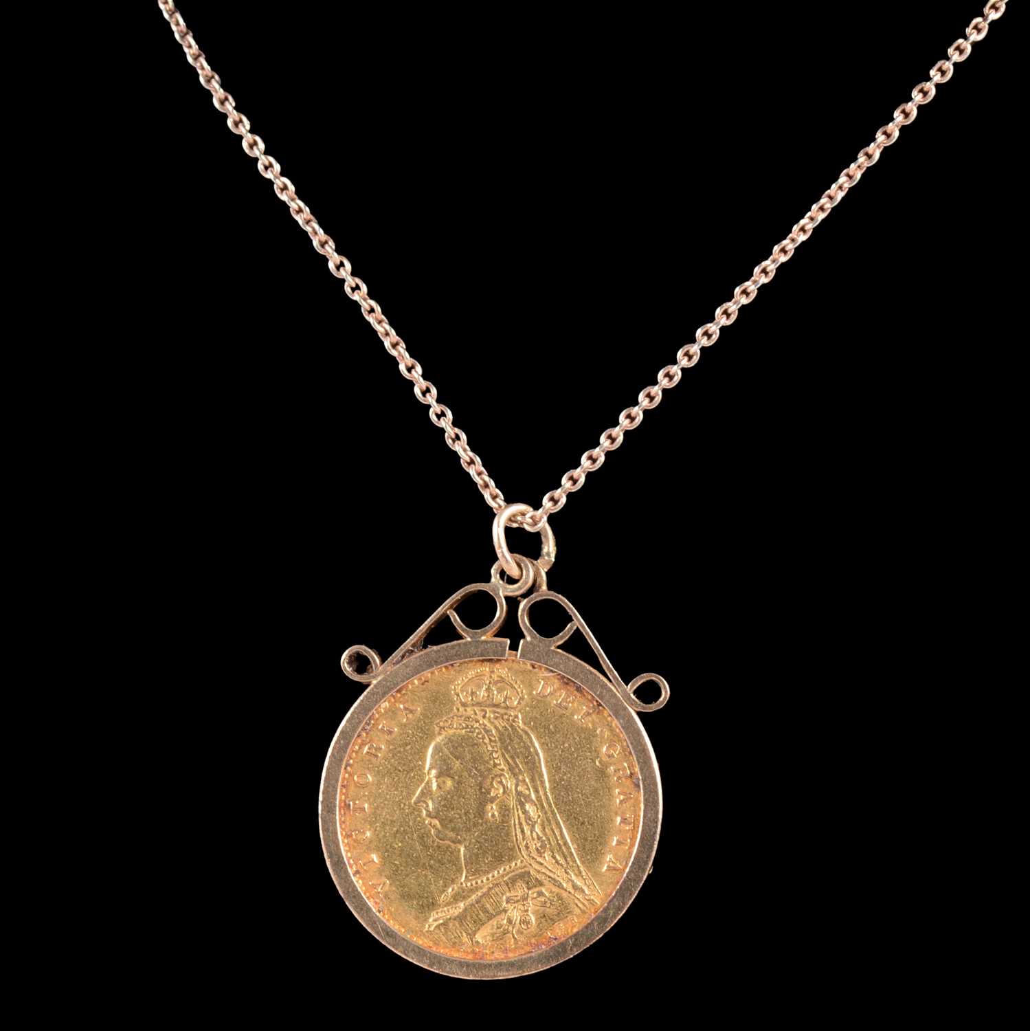 Lot 279 - Gold Half Sovereign Coin pendant on a chain.