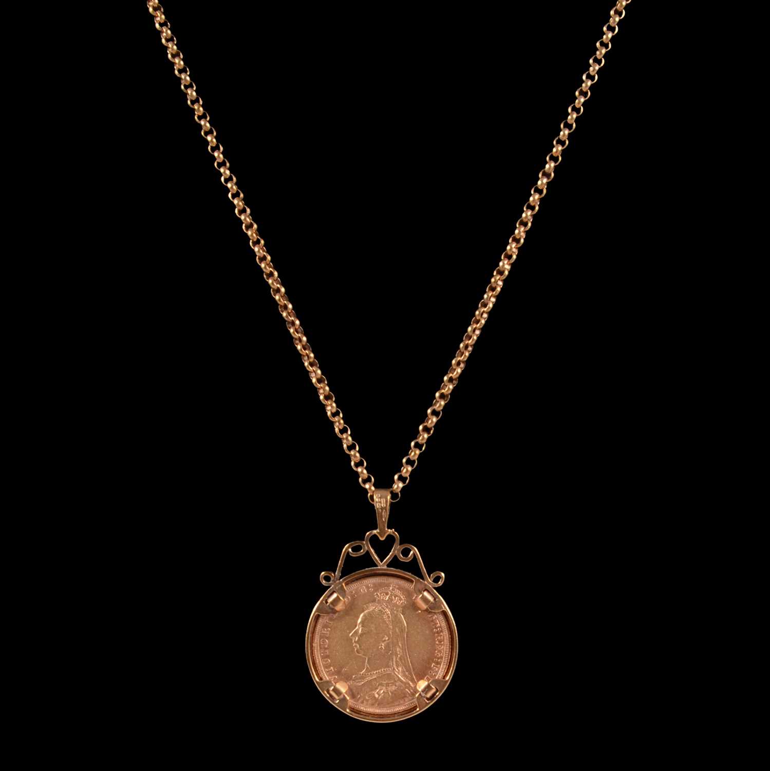 Lot 130 - A Gold Full Sovereign Coin pendant on a