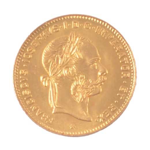 Lot 148 - A gold Austrian 4 florins / 10 francs coin,