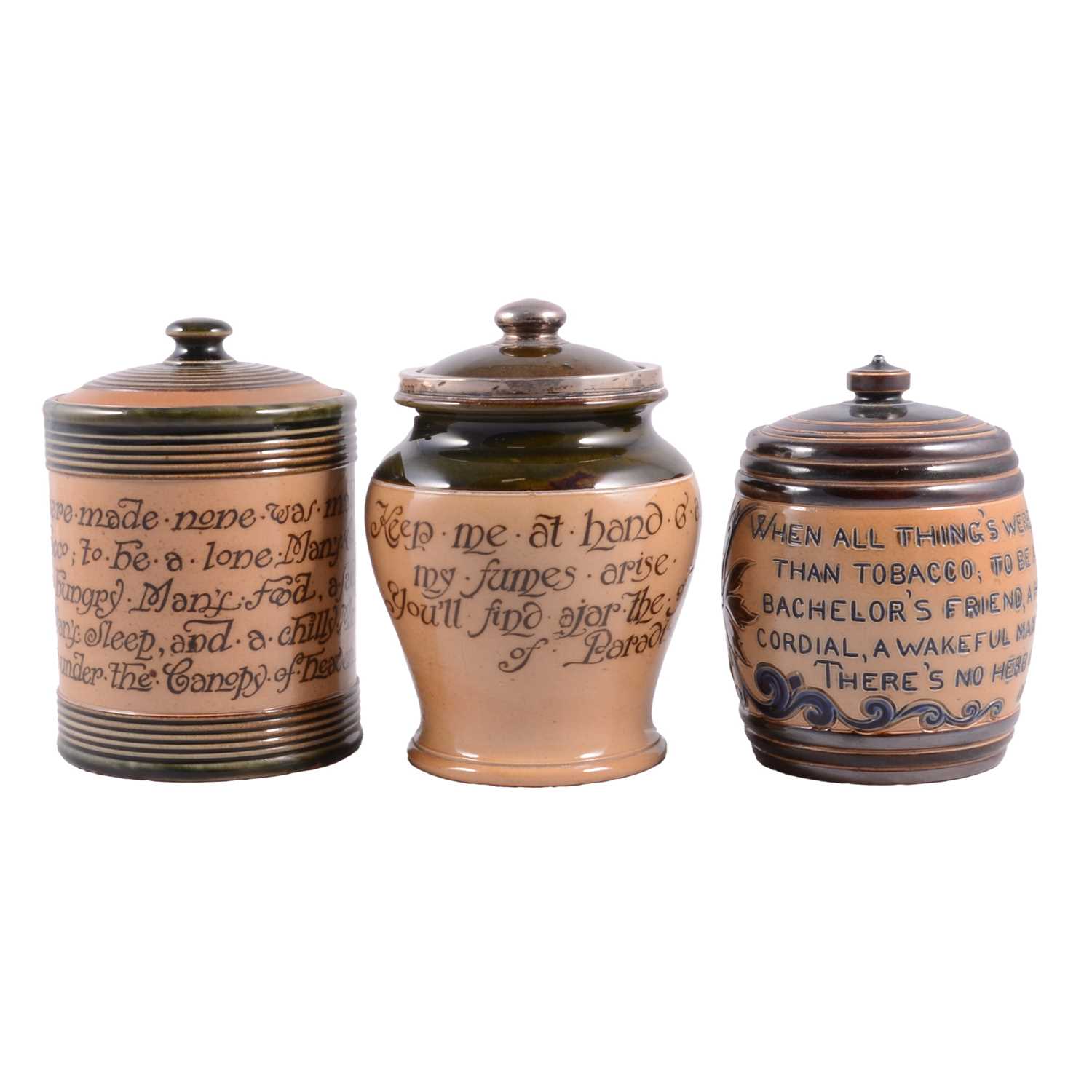 Lot 105 - Three Doulton Lambeth stoneware tobacco jars