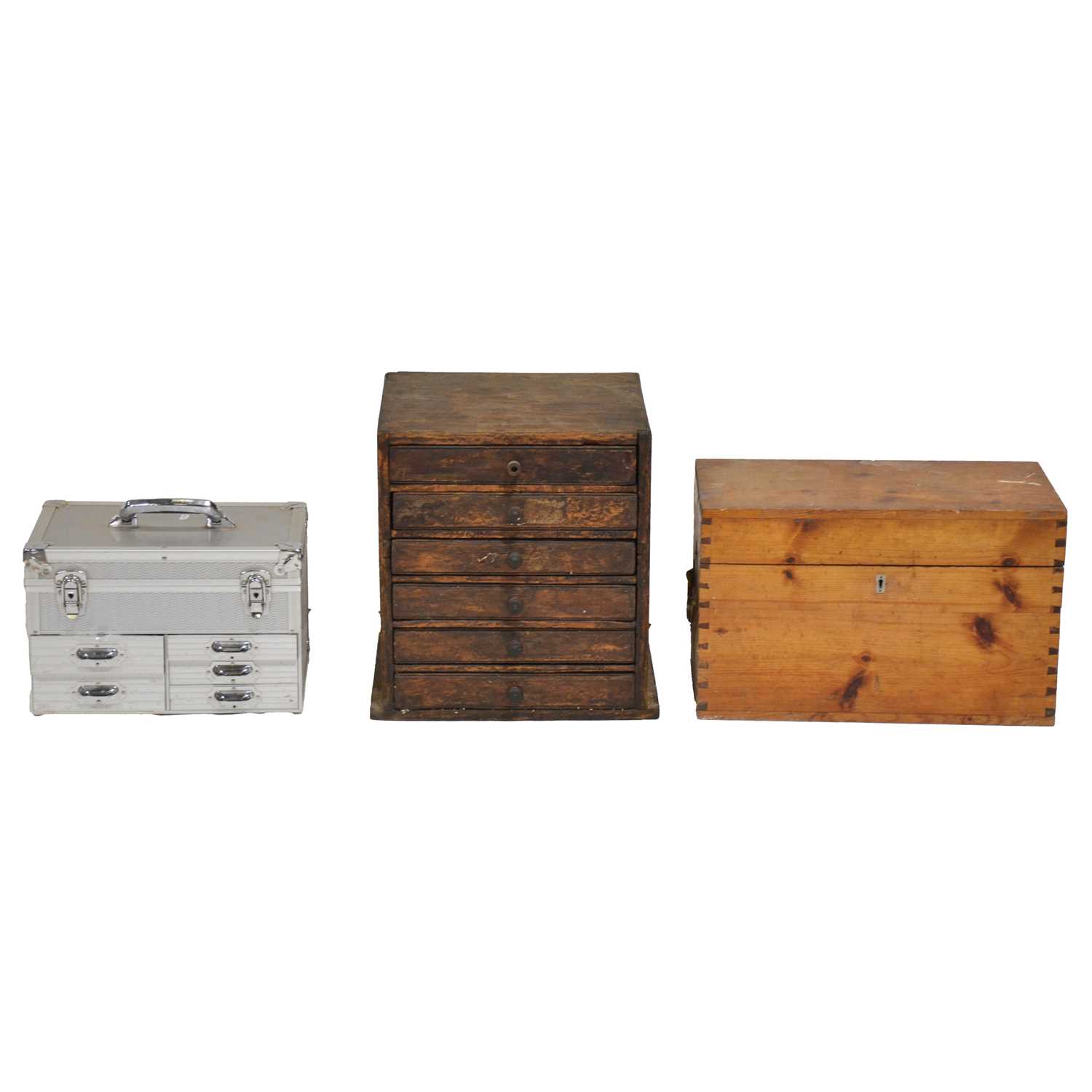 Lot 382 - Small stained wood six-drawer worktop chest