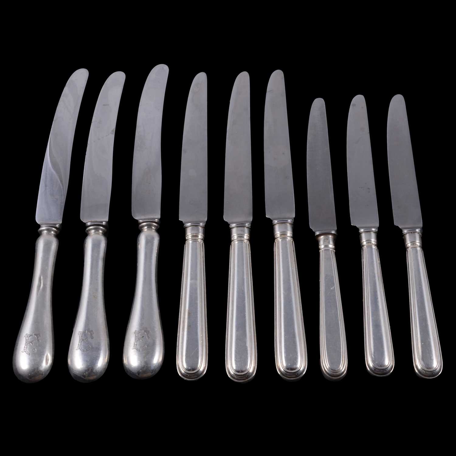 Lot 195 - Set of eight silver handles table knives,