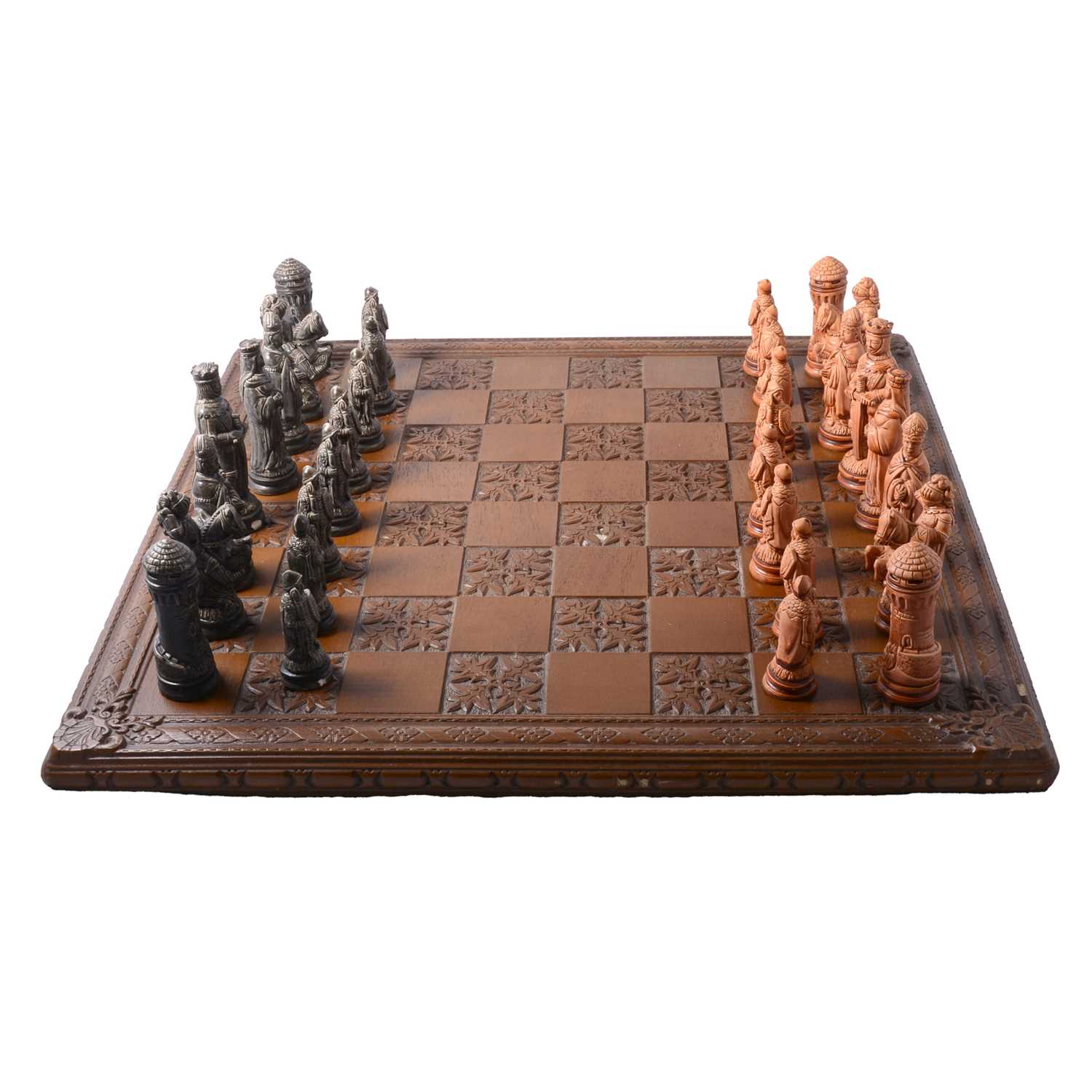 Lot 137 - "Camelot" chess set and a chess board,