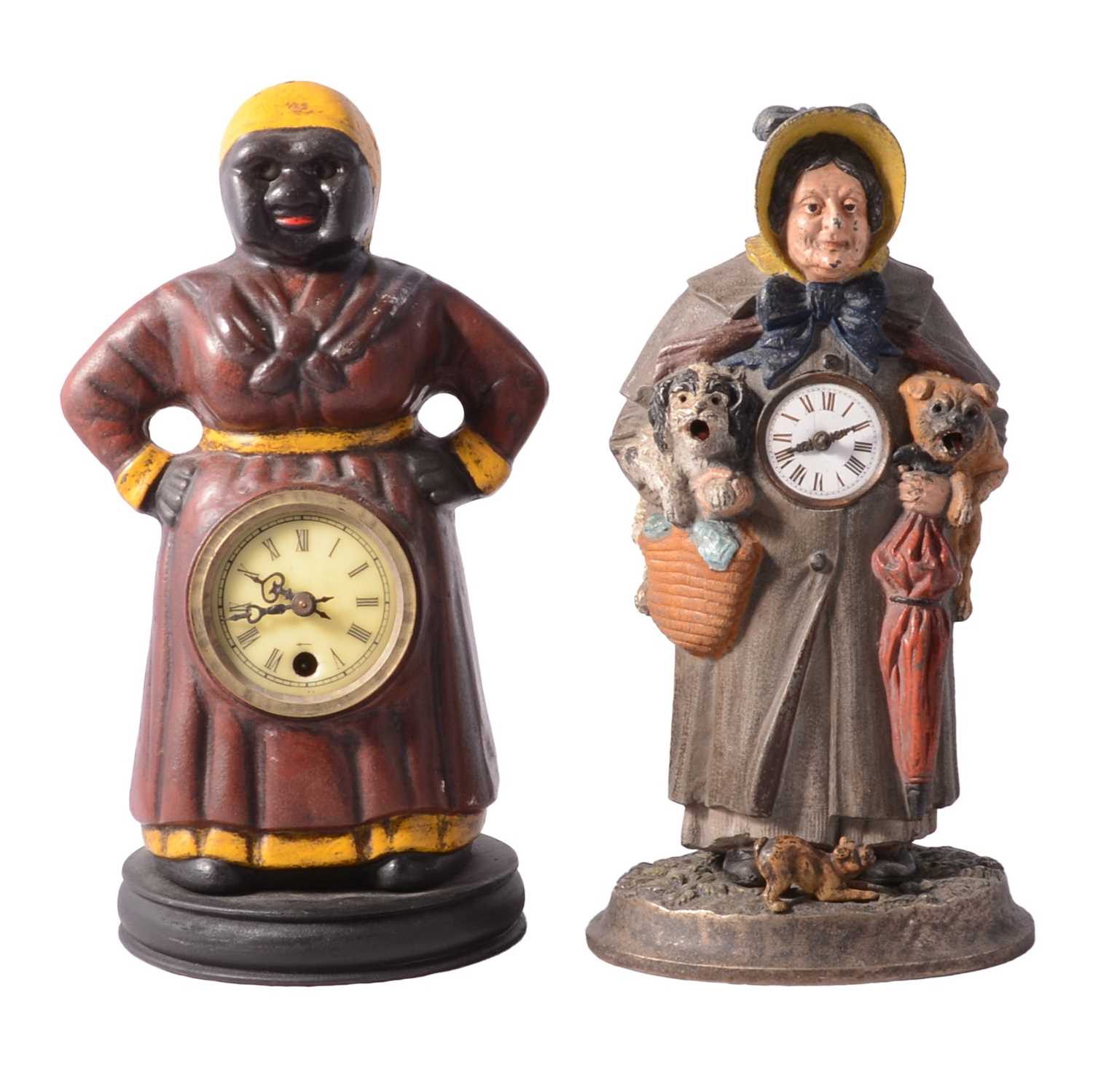 Lot 161 - Two cast metal figural clocks,