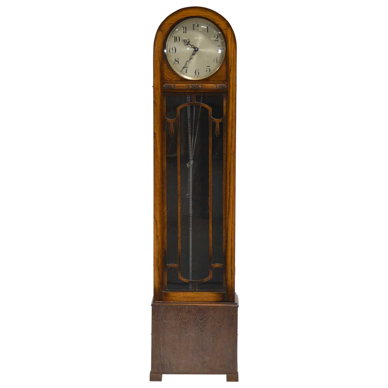Lot 315 - Enfield oak longcase clock, doned top,