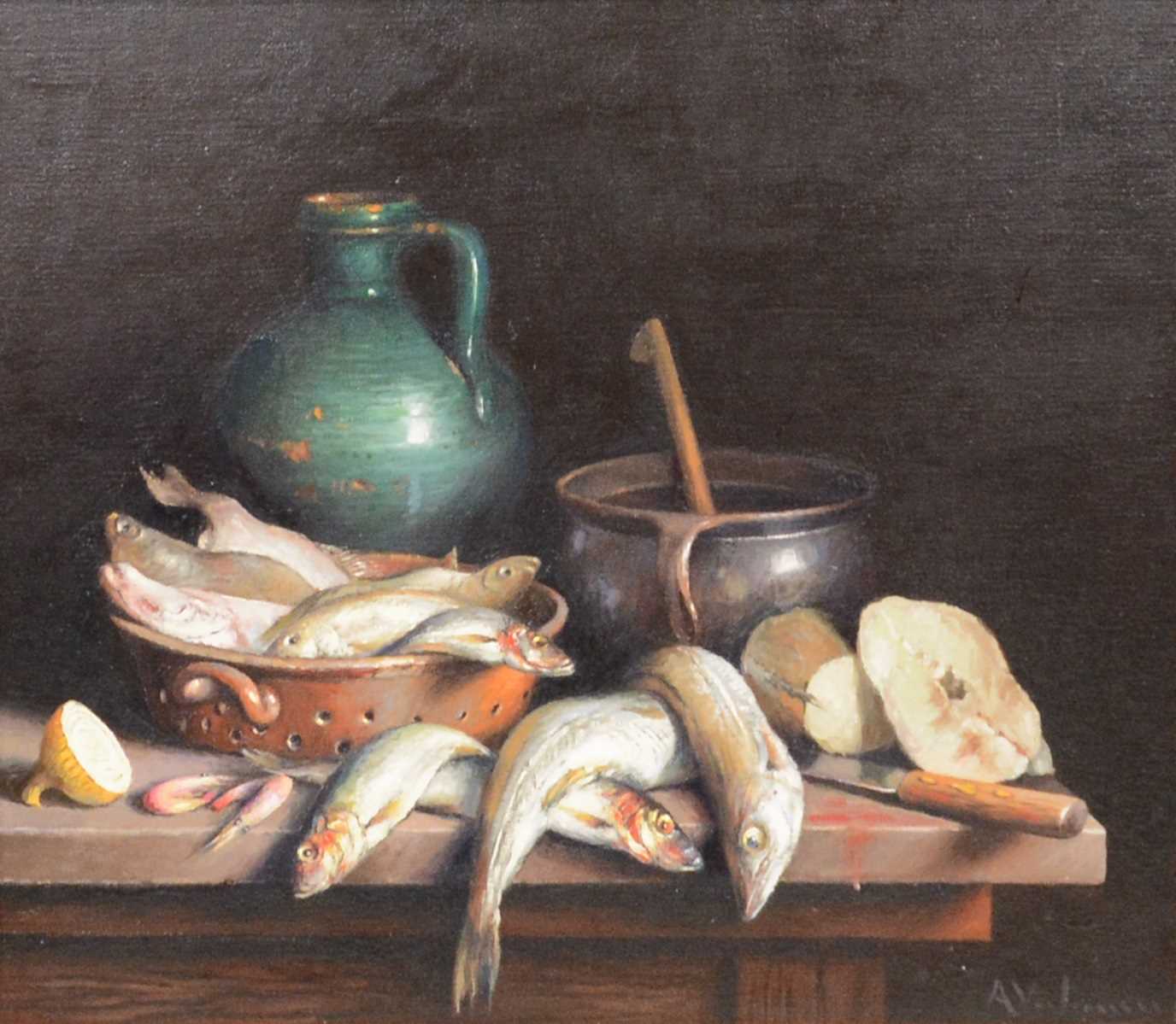 Lot 264 - Anton Verhoeven, Still life with fish,