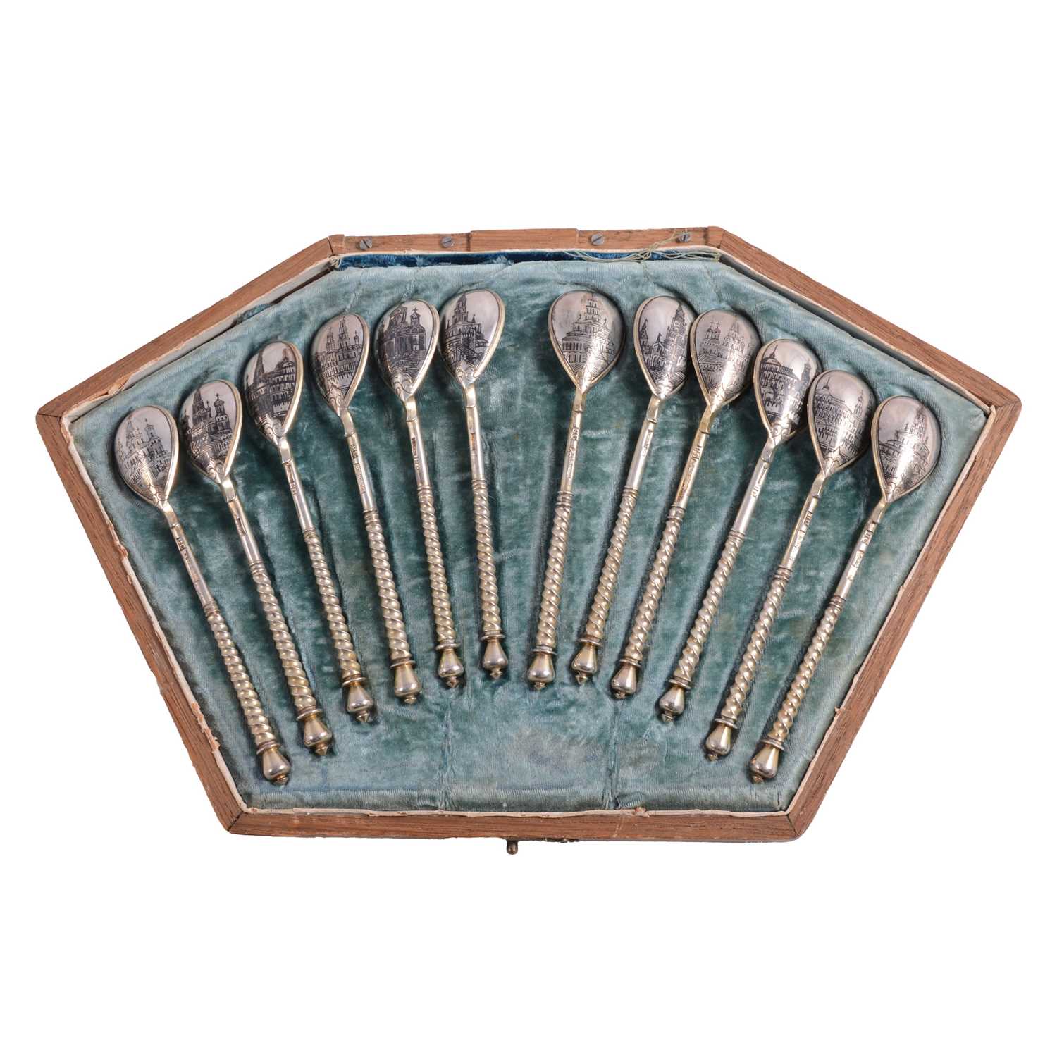 Lot 116 - Set of twelve Russian silver spoons,