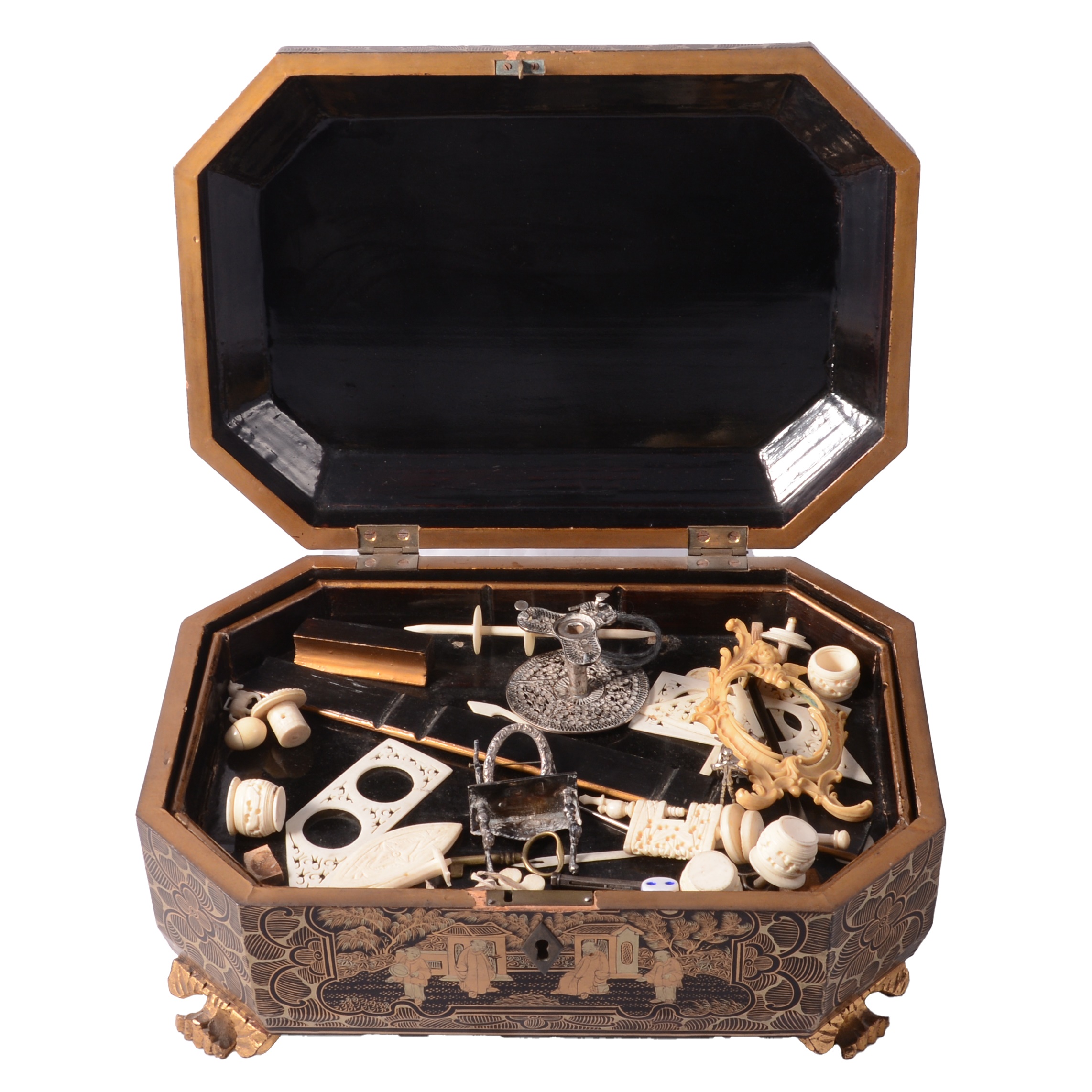 Lot 172 - Chinese lacquered tea caddy, sewing