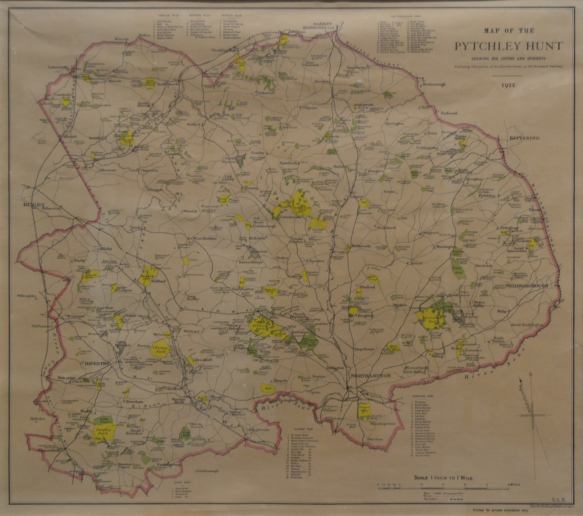 Lot 399 - Col. Barry's map of the Pytchley Hunt 1911,