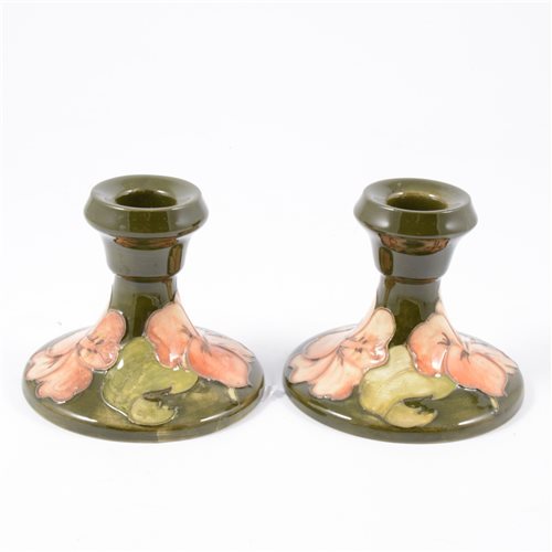 Lot 47 - Pair of Moorcroft dwarf candlesticks,