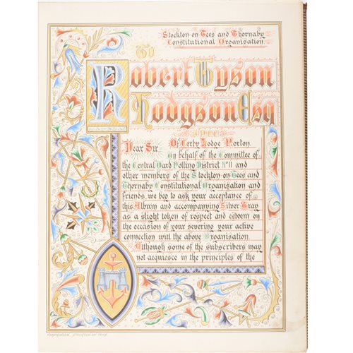 Lot 348 - Presentation album, to Robert Tyson Hodgson