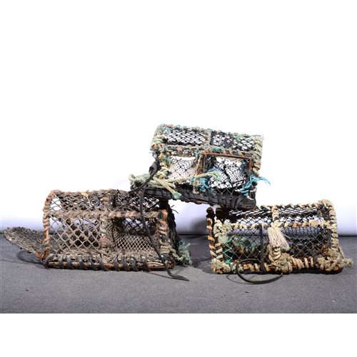 Lot 389 - Three soft eye creel lobster pots, each 65cm