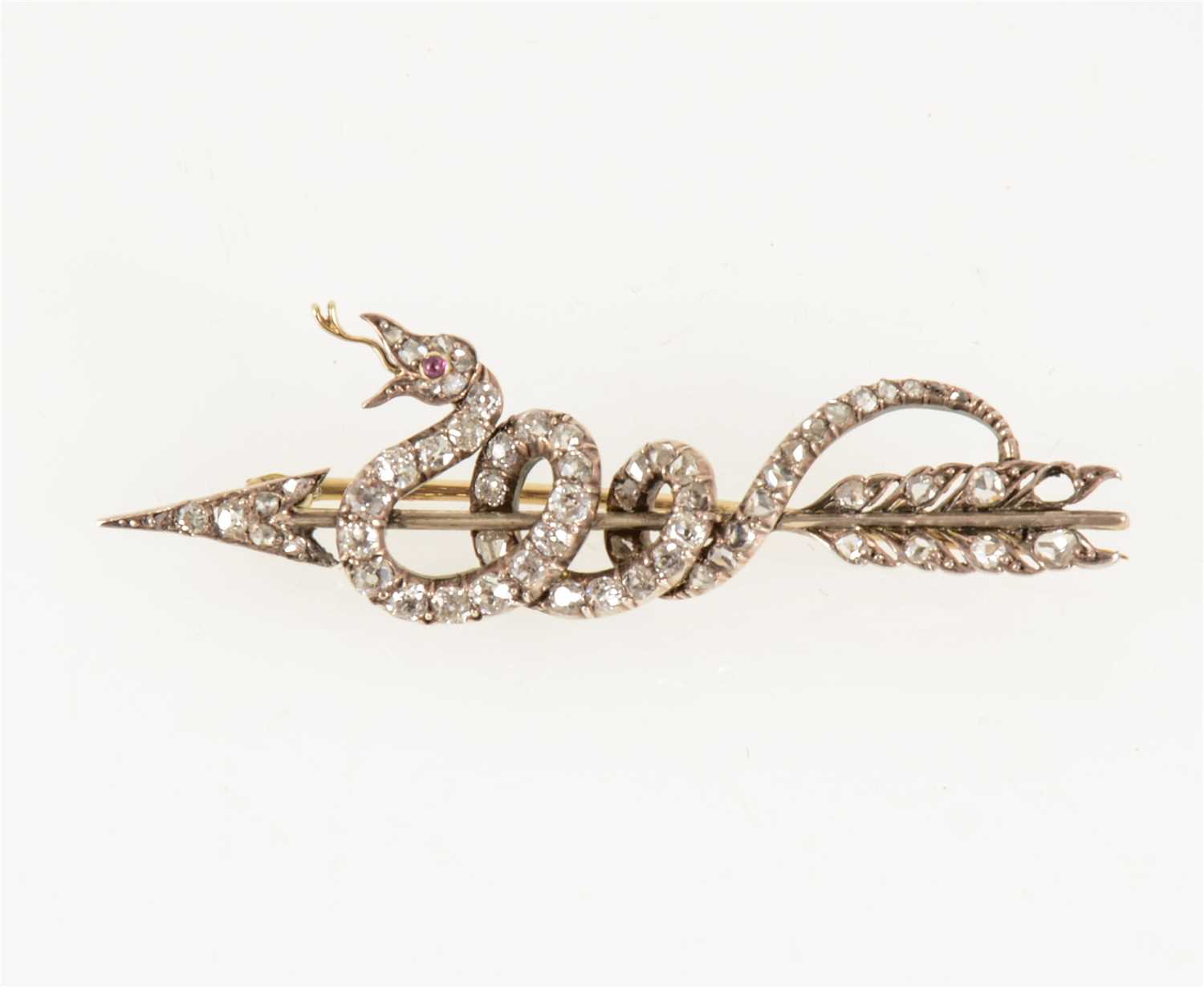 Lot 183 - An arrow and coiled snake design brooch set