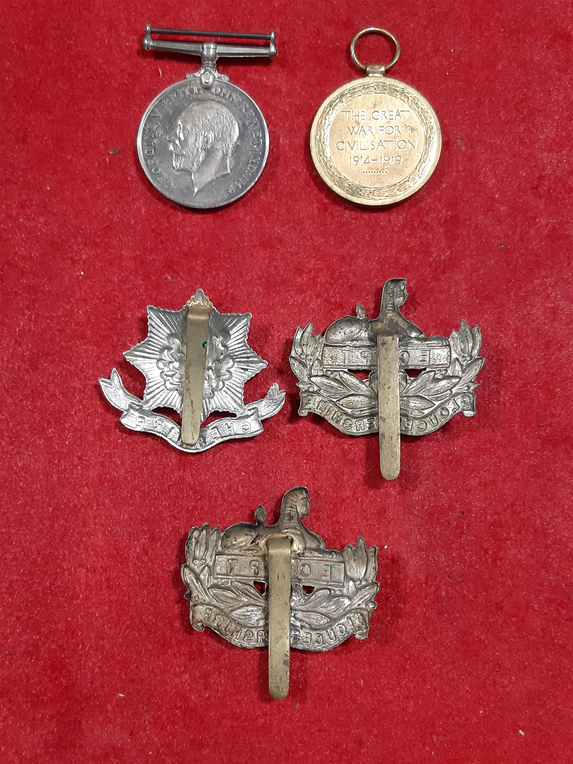 Lot 170 - Two pairs WWI medals, memorial plaques and