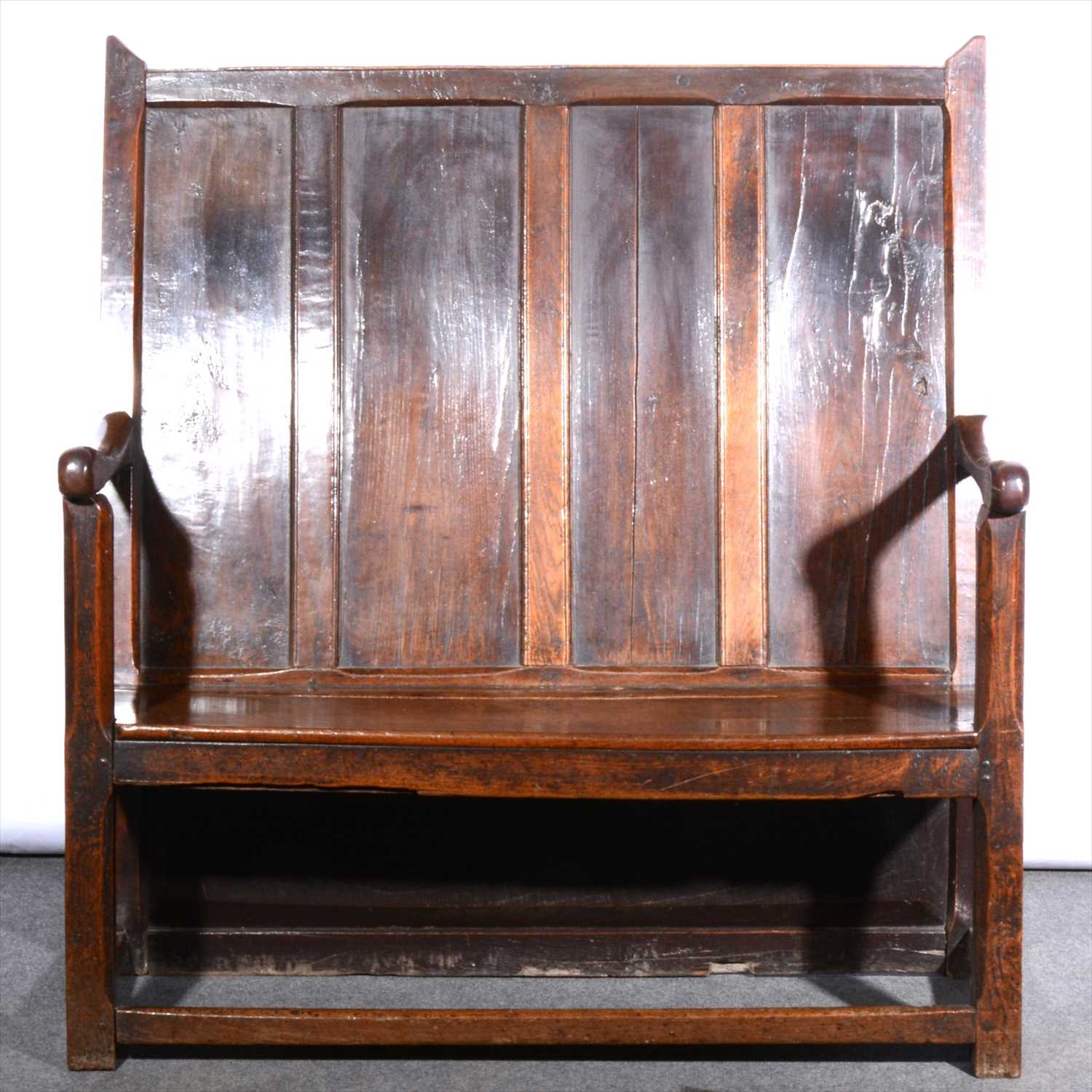 Lot 822 - Joined oak high back settle, Northern