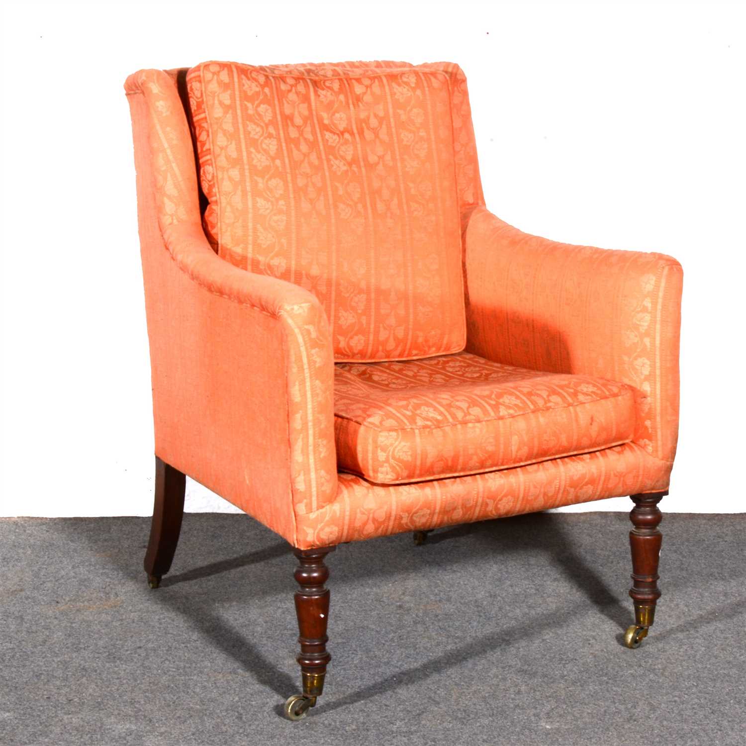 Lot 387 - A Victorian easychair, square back and arms,