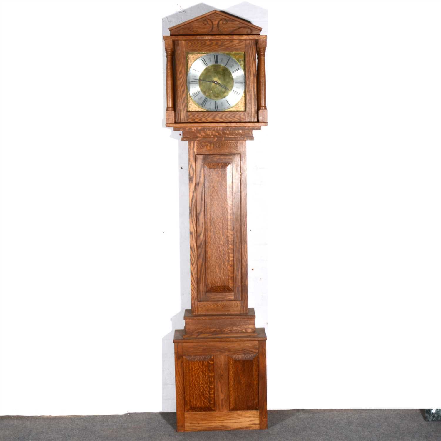 Lot 343 - Contemporary oak longcase clock, square
