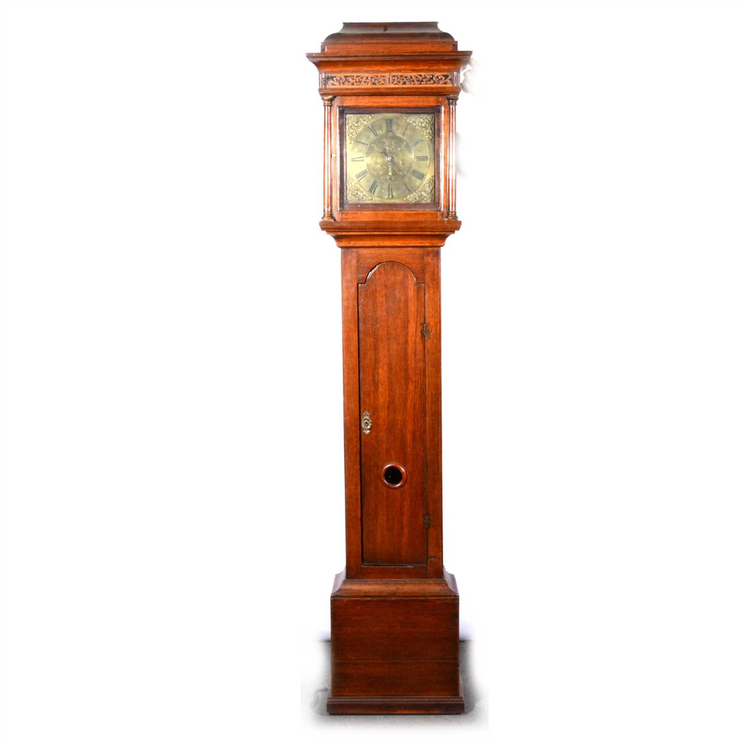 Lot 540 - An oak longcase clock, square brass dial,
