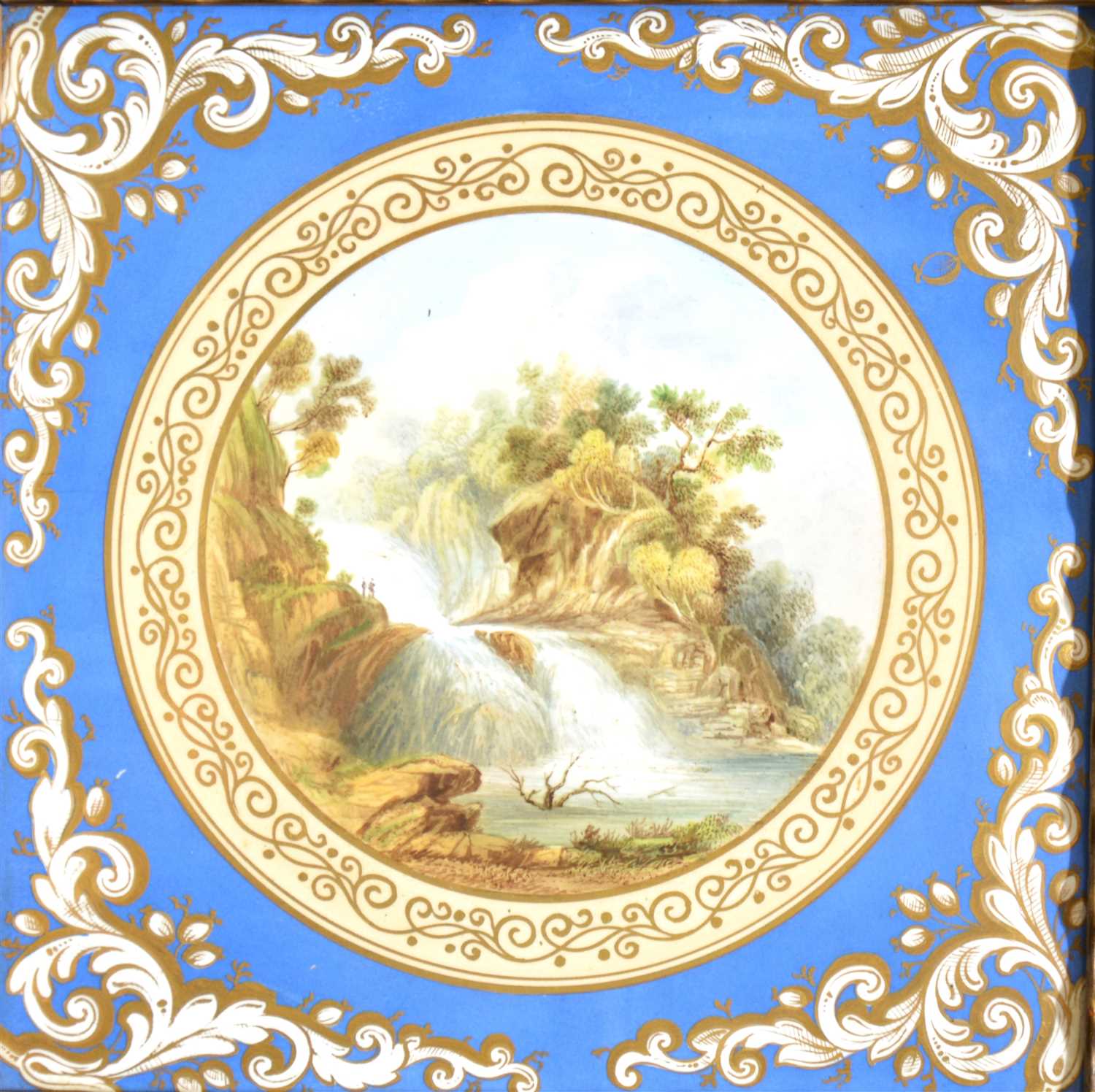 Lot 211 - A handpainted porcelain plaque/ tile,