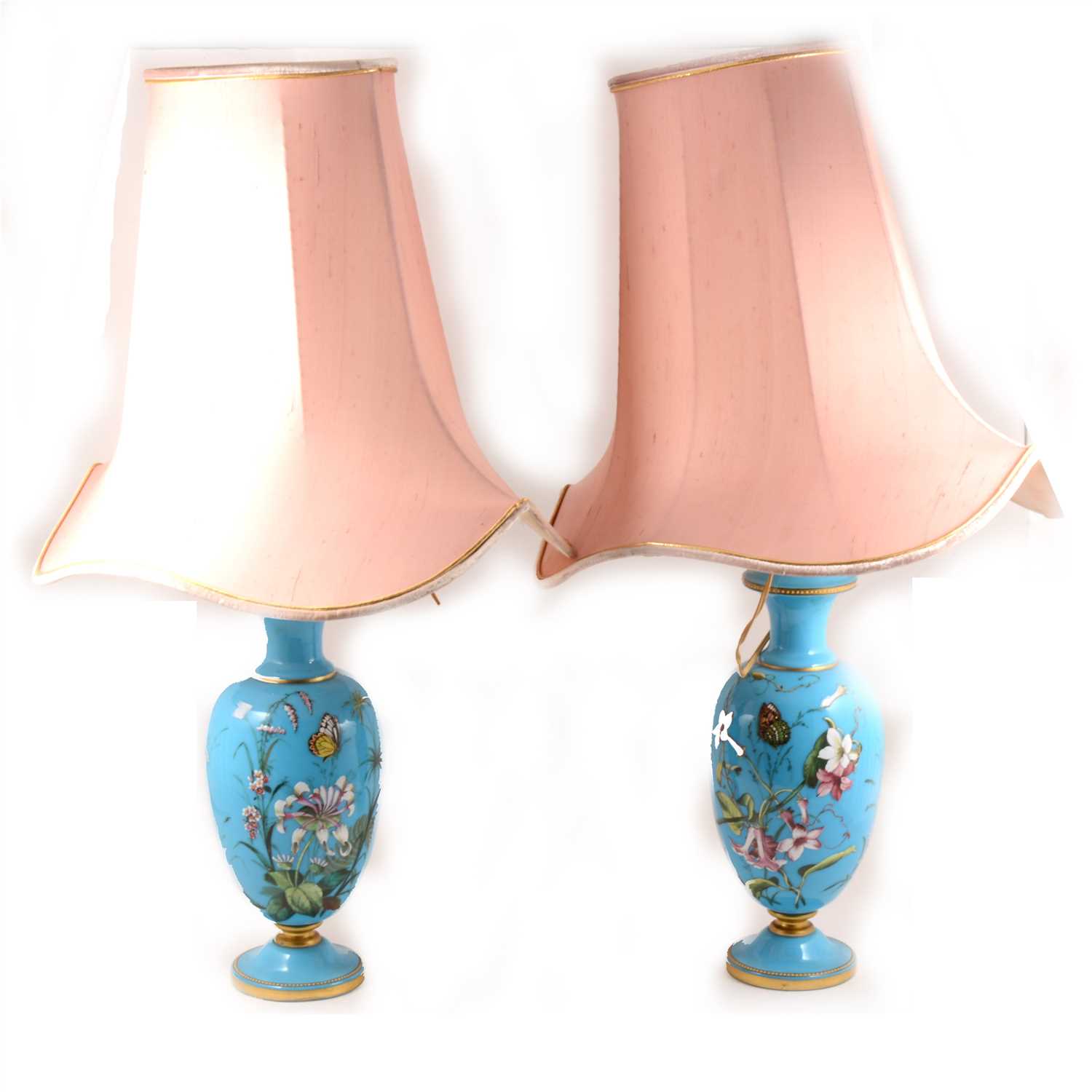 Lot 190 - A pair of French opaque blue glass vases,