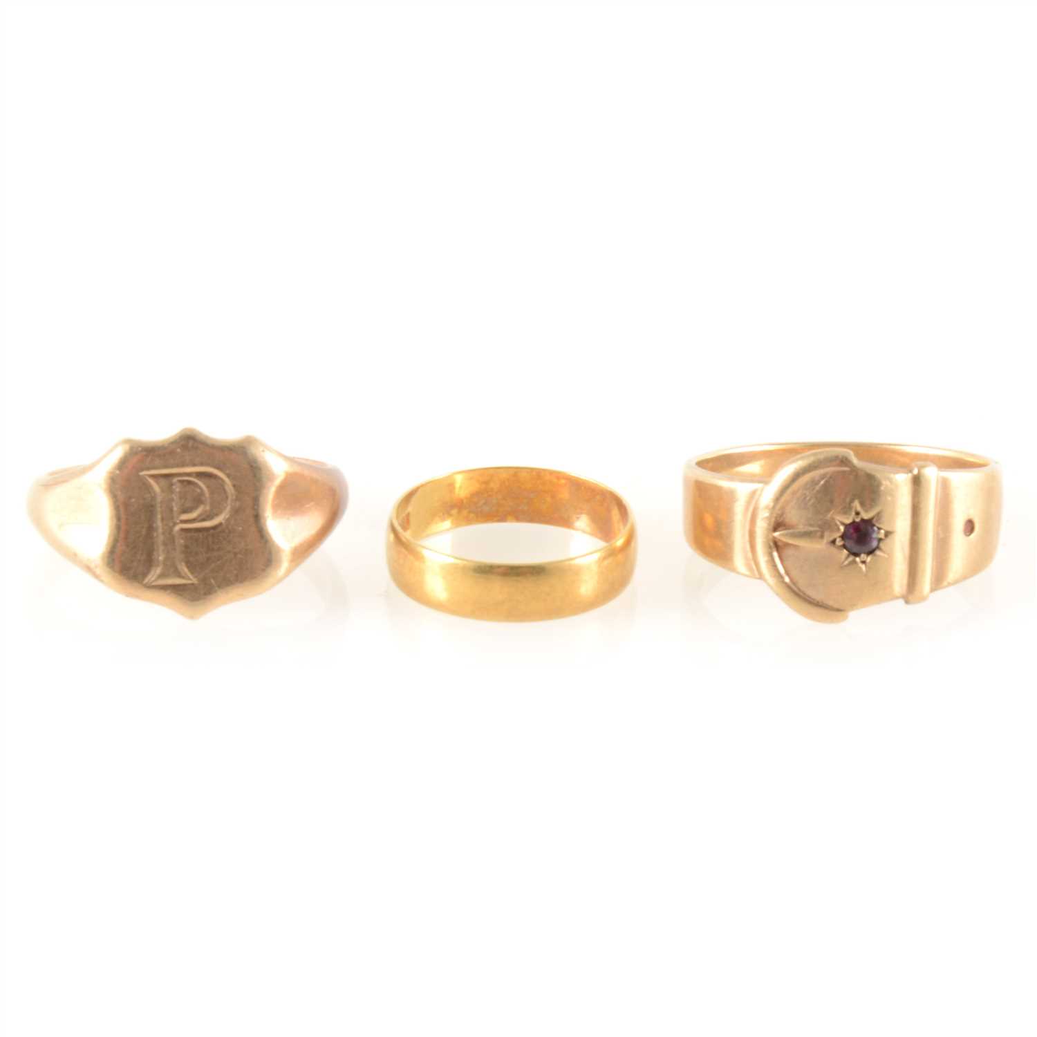 Lot 232 - Three gold rings.