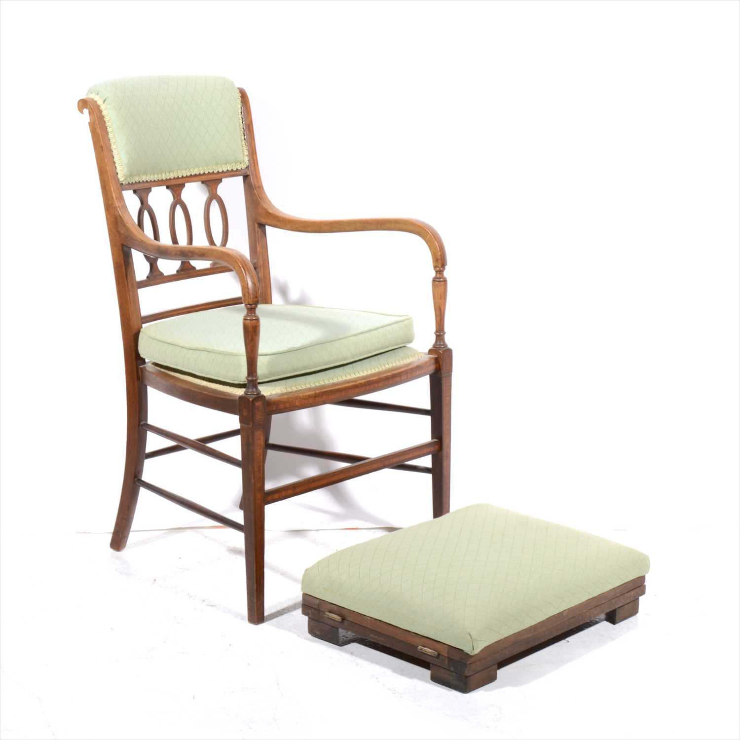 Lot 430 - A Sheraton revival mahogany elbow chair,