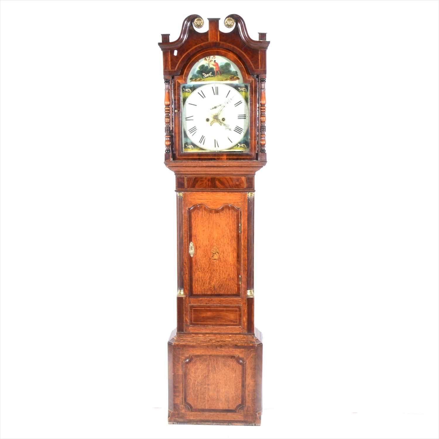 Lot 309 - An oak and mahogany longcase clock,