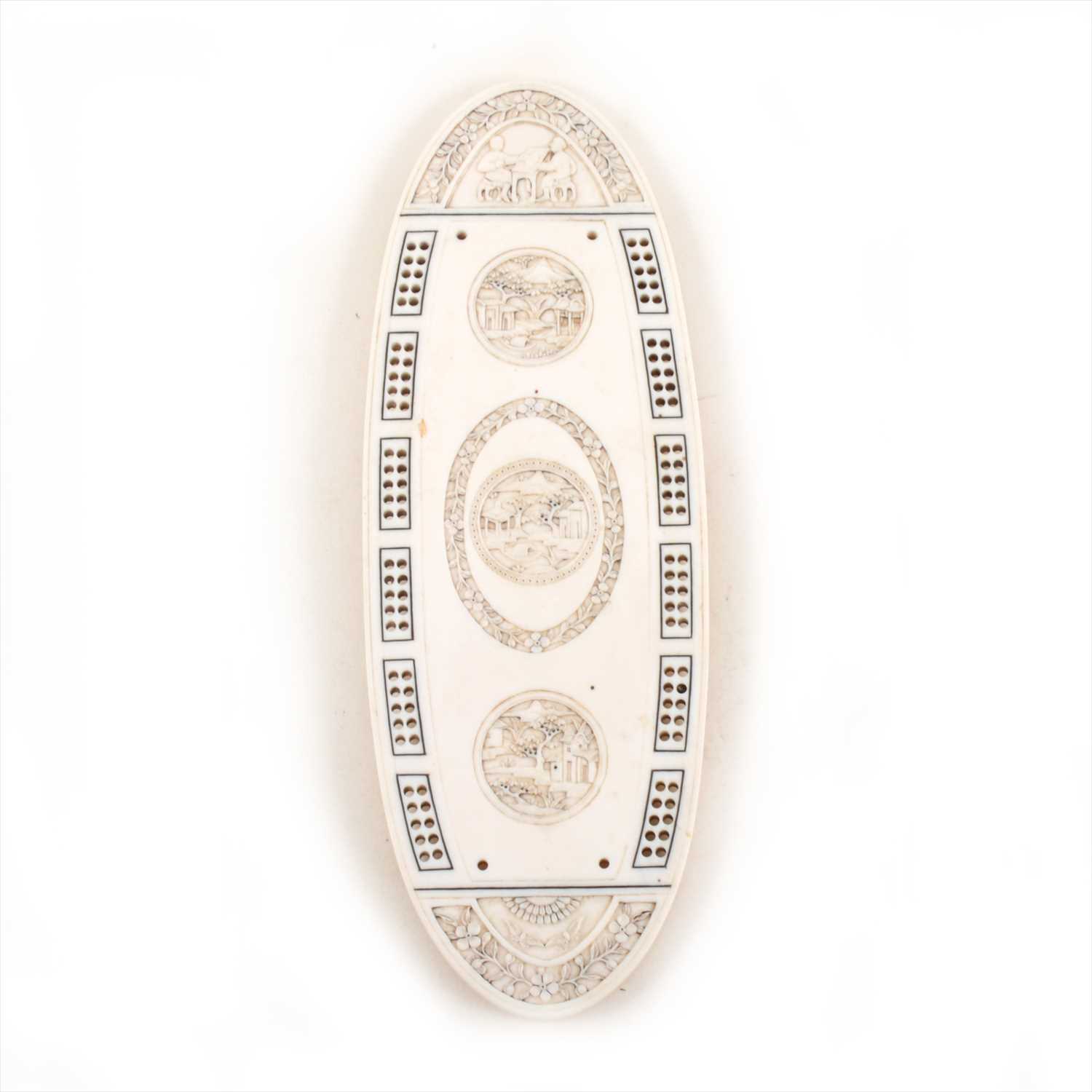 Lot 317 - Cantonese carved ivory cribbage board,
