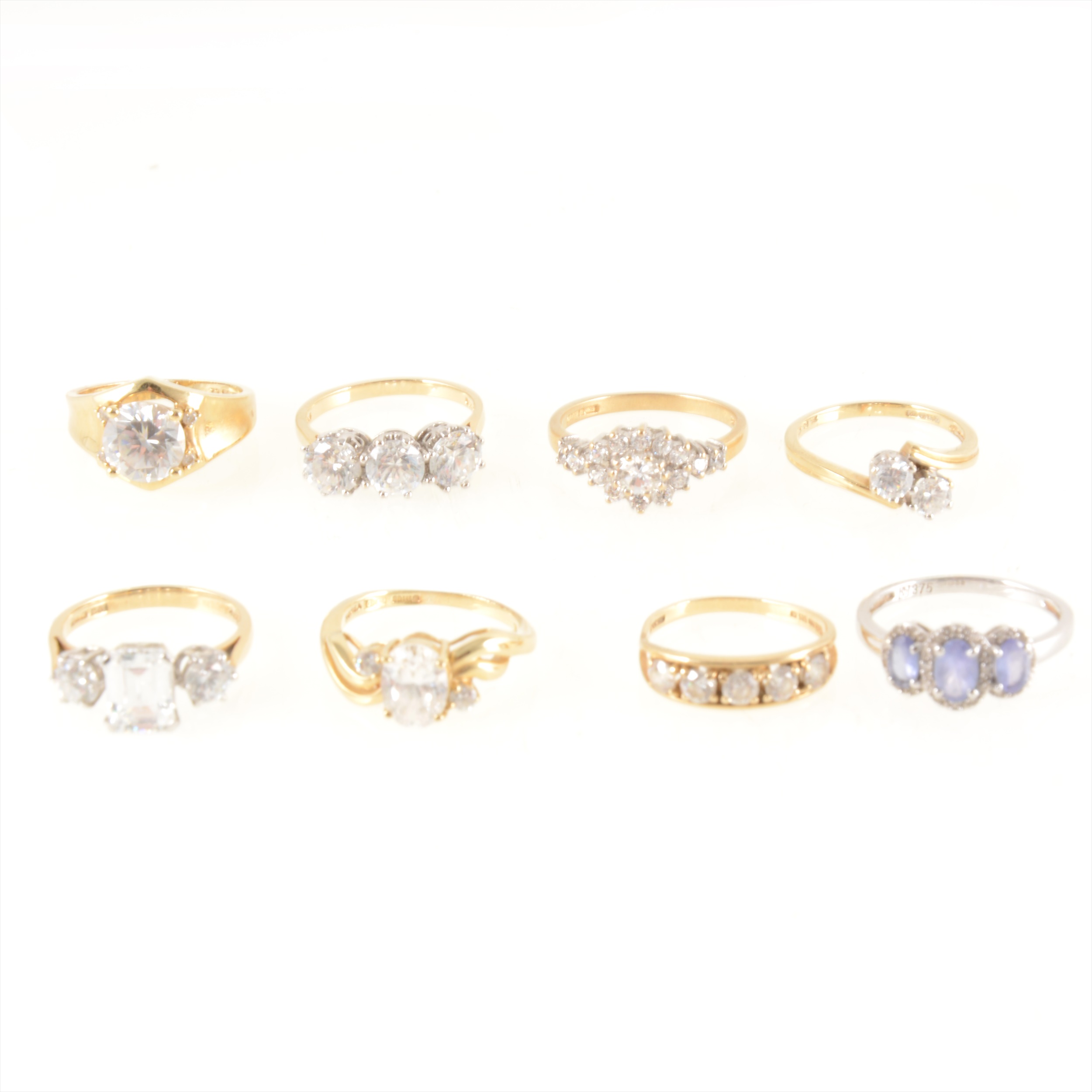 Lot 298 - Eight rings set with cubic zirconia and a