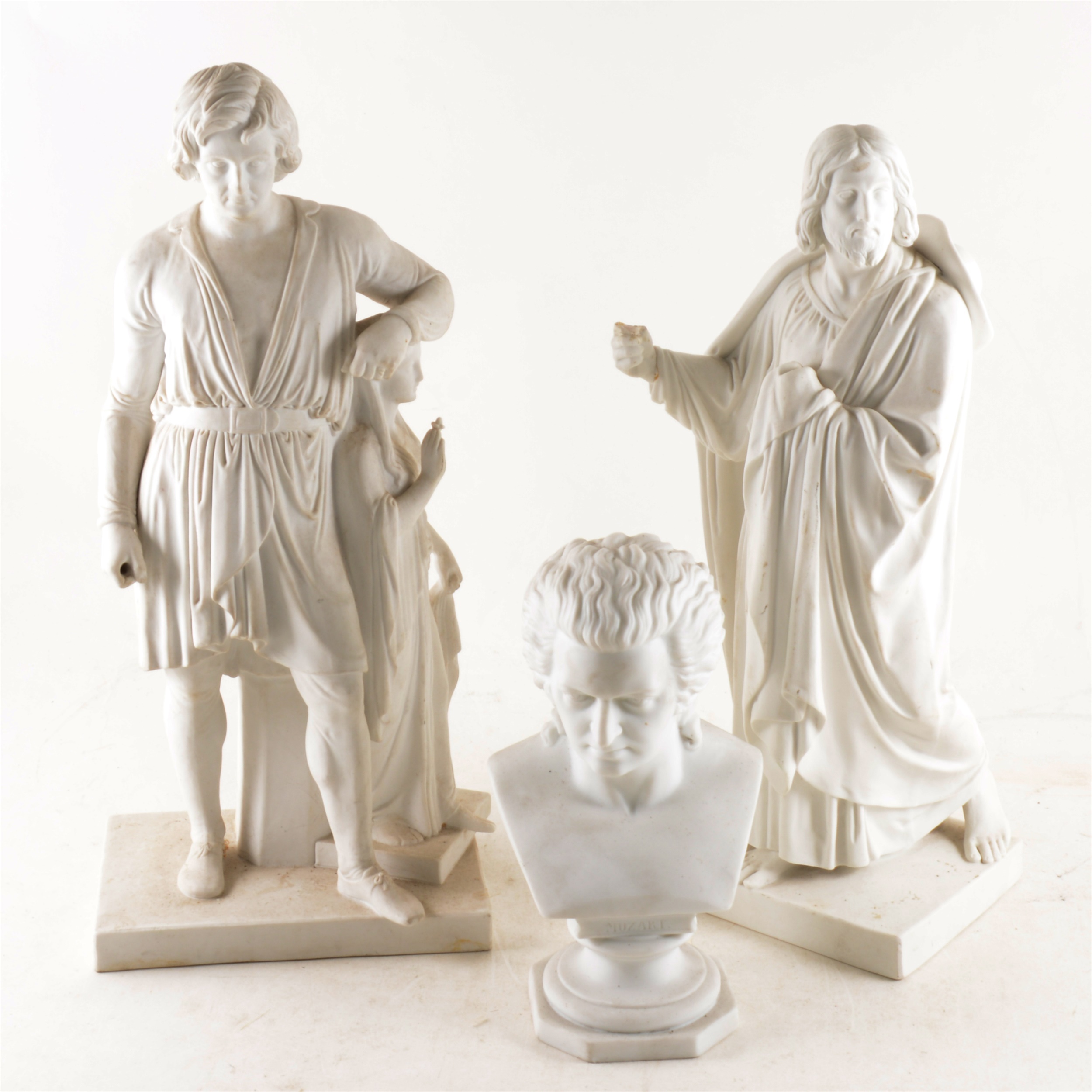 Lot 72 - A collection of Parian ware including two