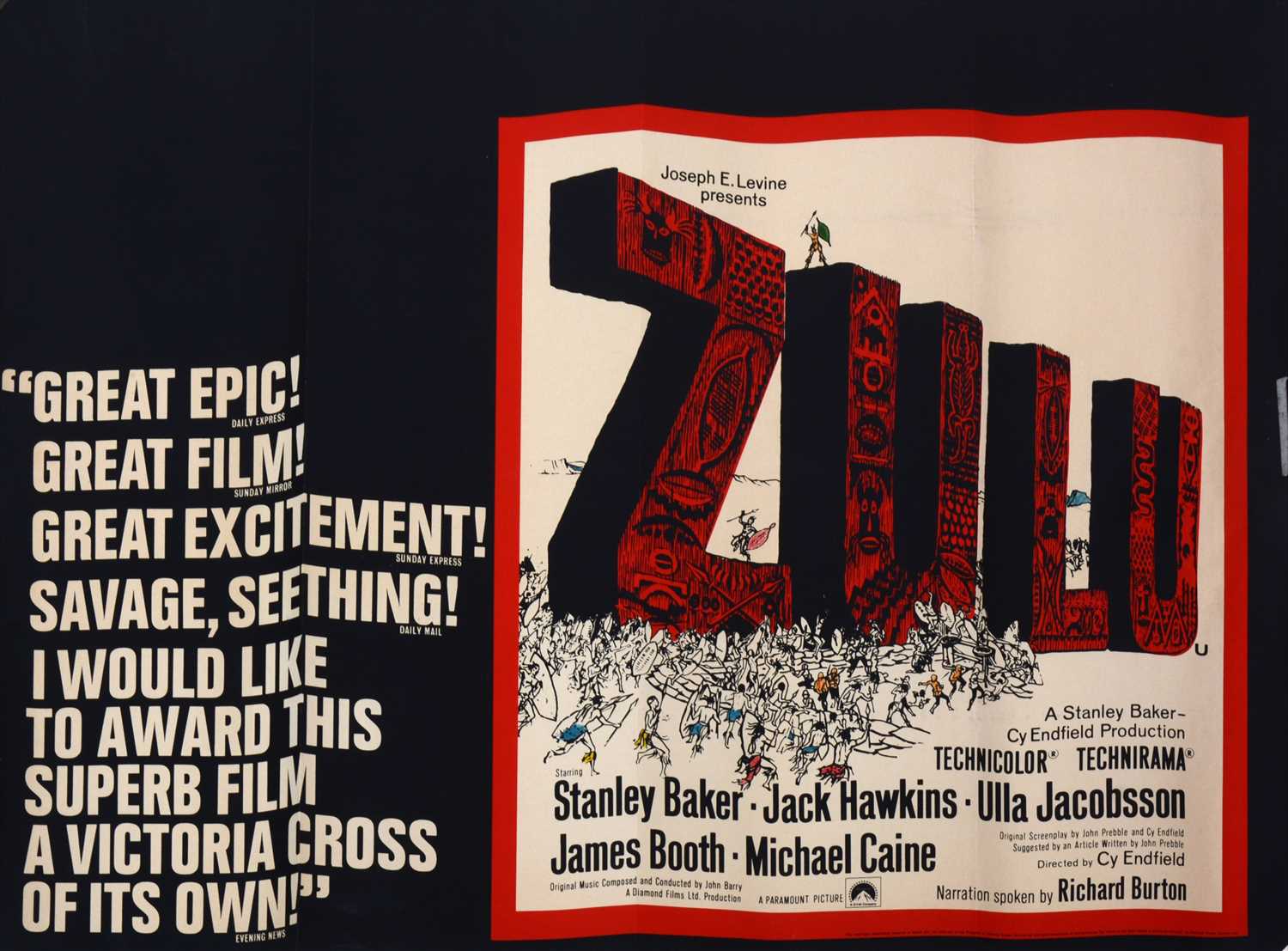 Lot 505 - Ten British film Quad posters, Ben-Hur, Zulu,