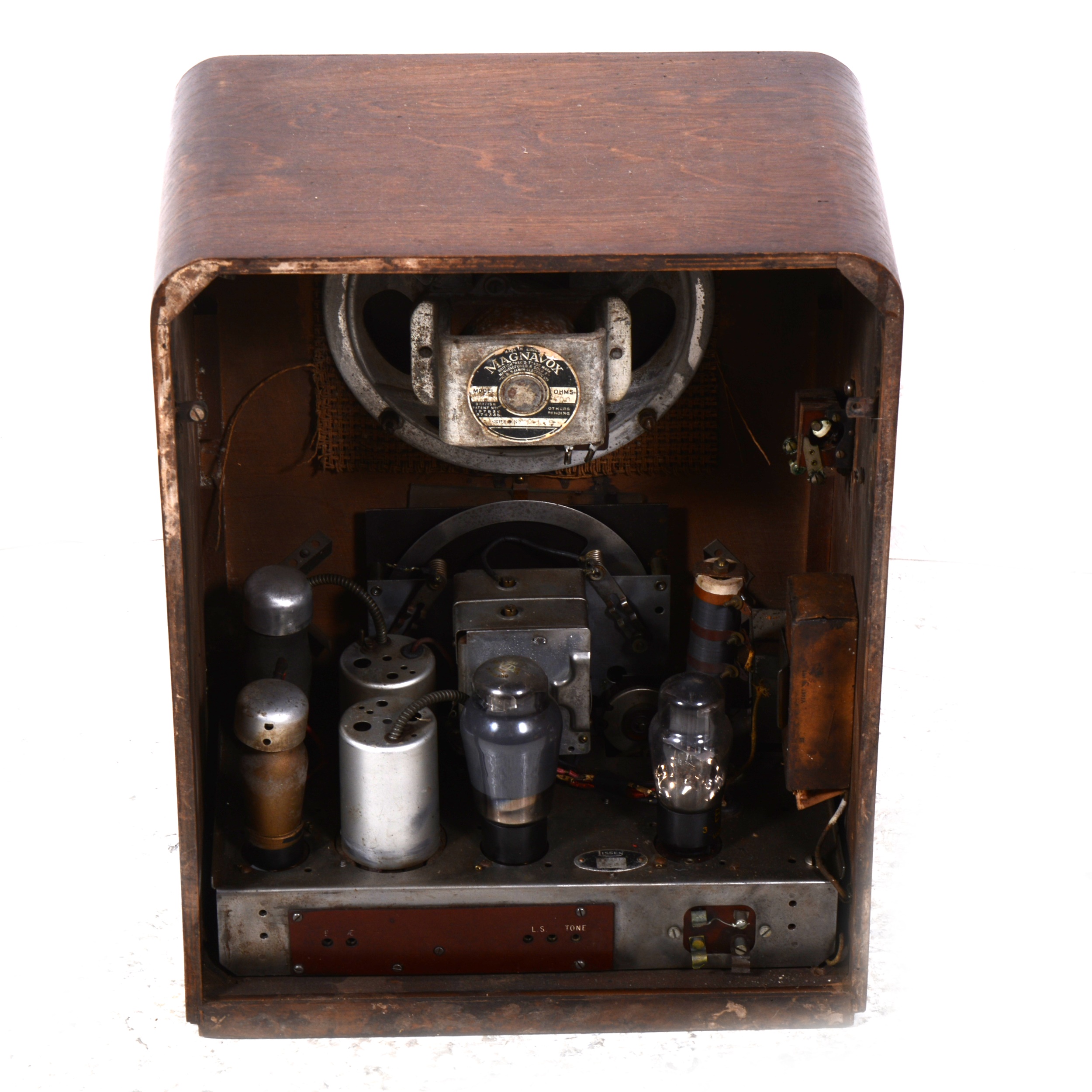 Lot 61 - Lissen valve radio in stained oak ply case,